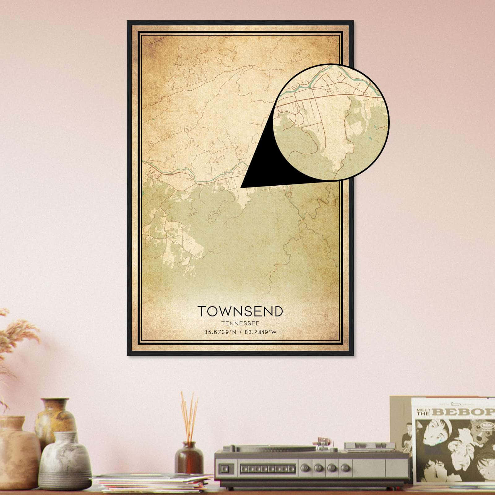 Vintage Townsend Tennessee Map Poster, Townsend TN City Road Wall Art ...
