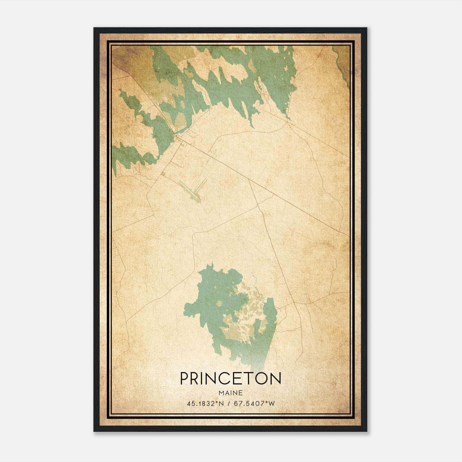 Vintage Princeton Maine Map Poster, Princeton ME City Road Wall Art ...