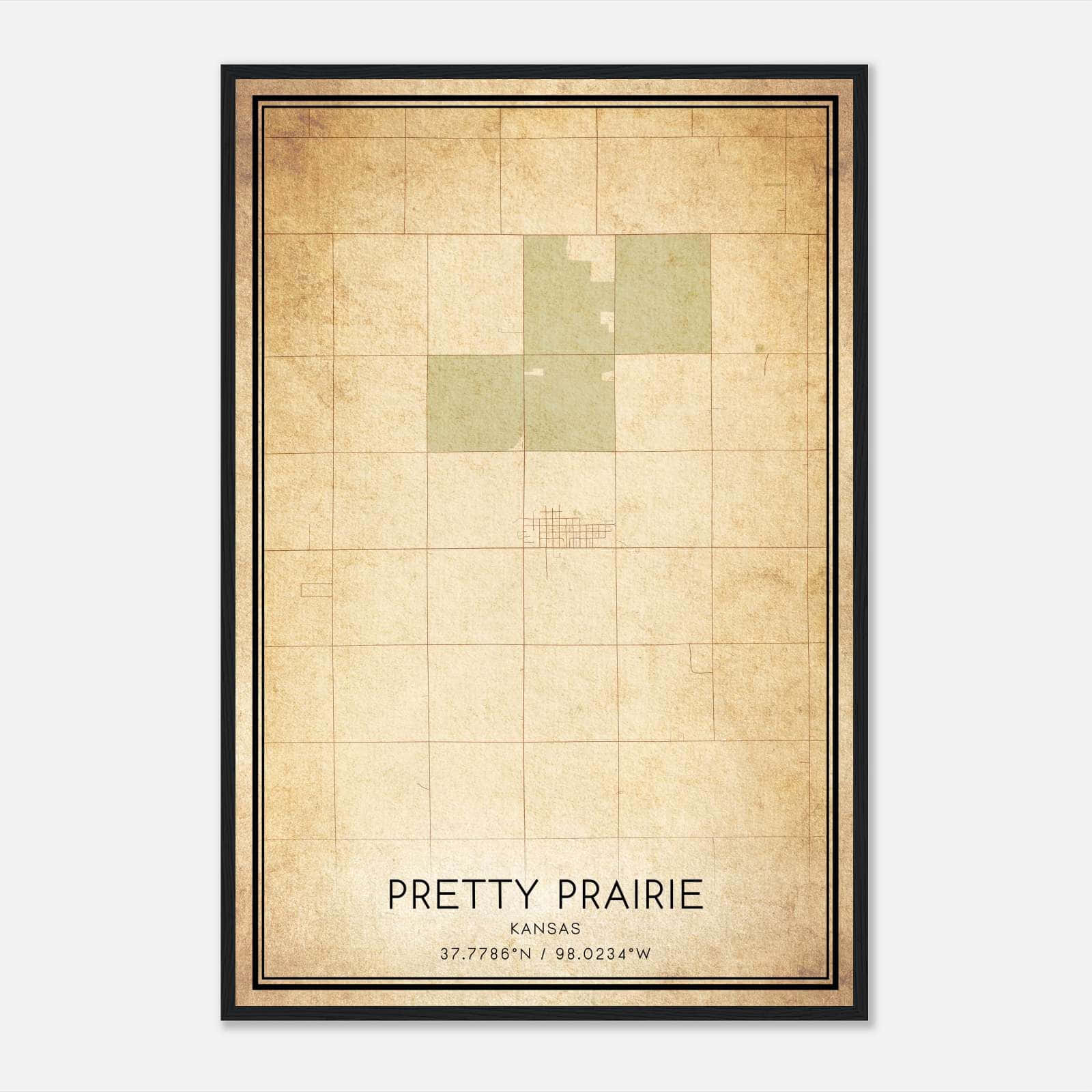 Vintage Pretty Prairie Kansas Map Poster, Pretty Prairie KS City Road ...