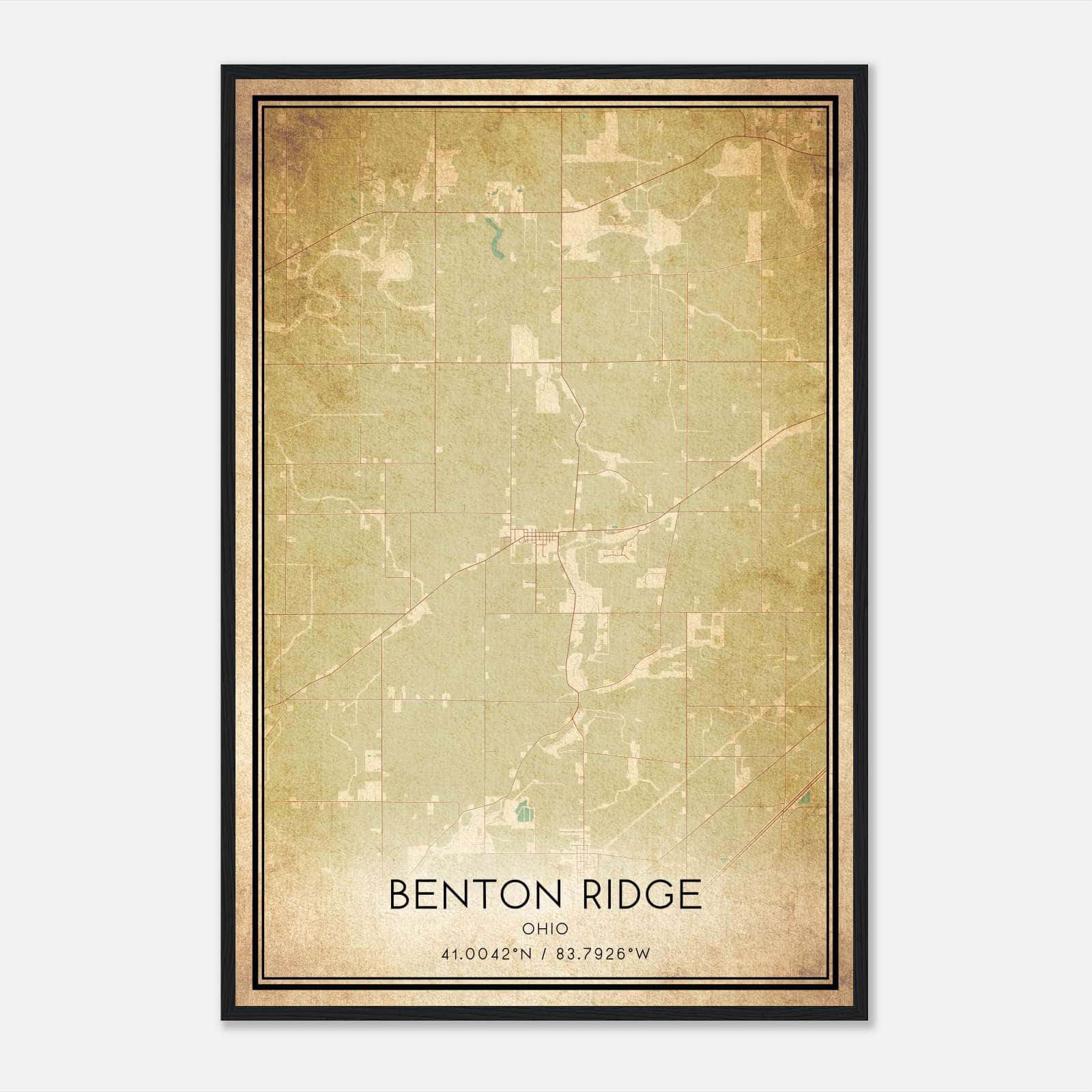 Vintage Benton Ridge Ohio Map Poster, Benton Ridge OH City Road Wall ...