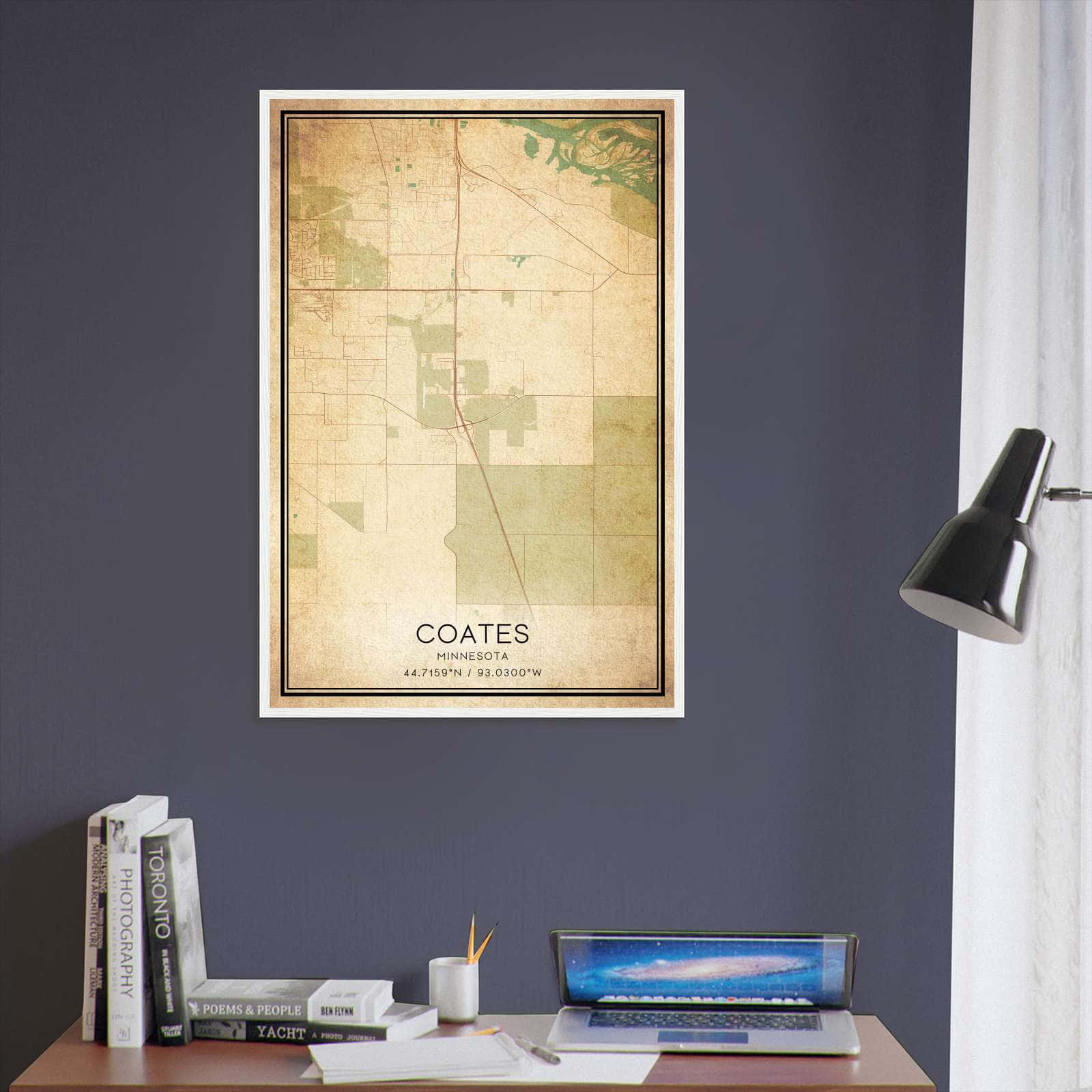 Vintage Coates Minnesota Map Poster, Coates MN City Road Wall Art Print ...