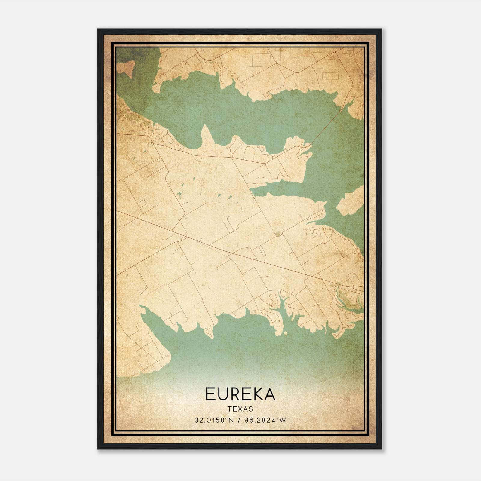 Vintage Eureka Texas Map Poster, Eureka TX City Road Wall Art Print ...