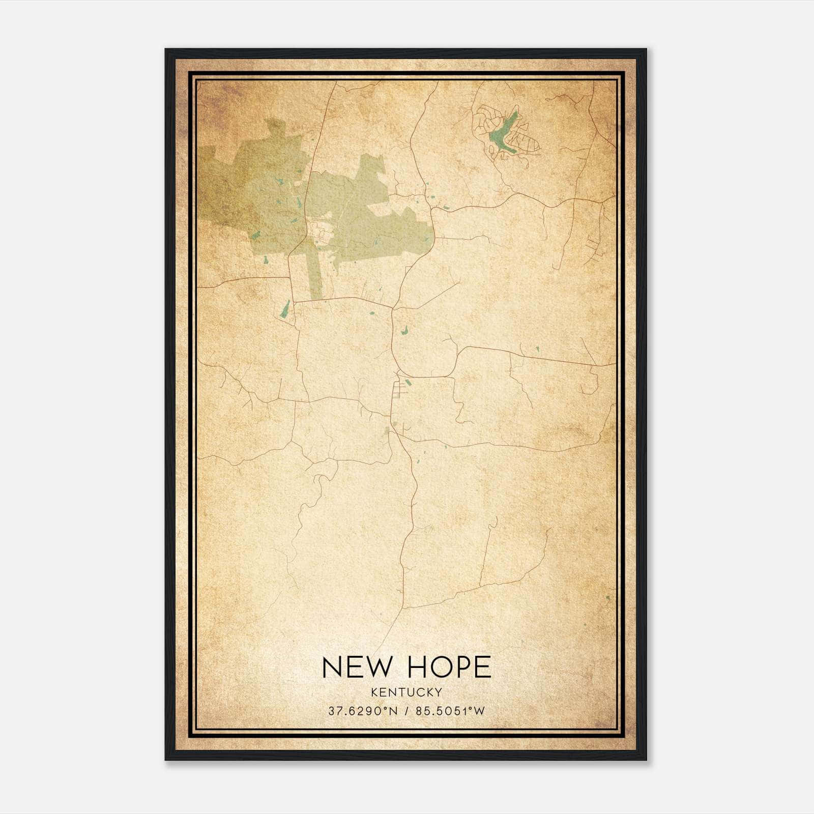 Vintage New Hope Kentucky Map Poster, New Hope KY City Road Wall Art ...