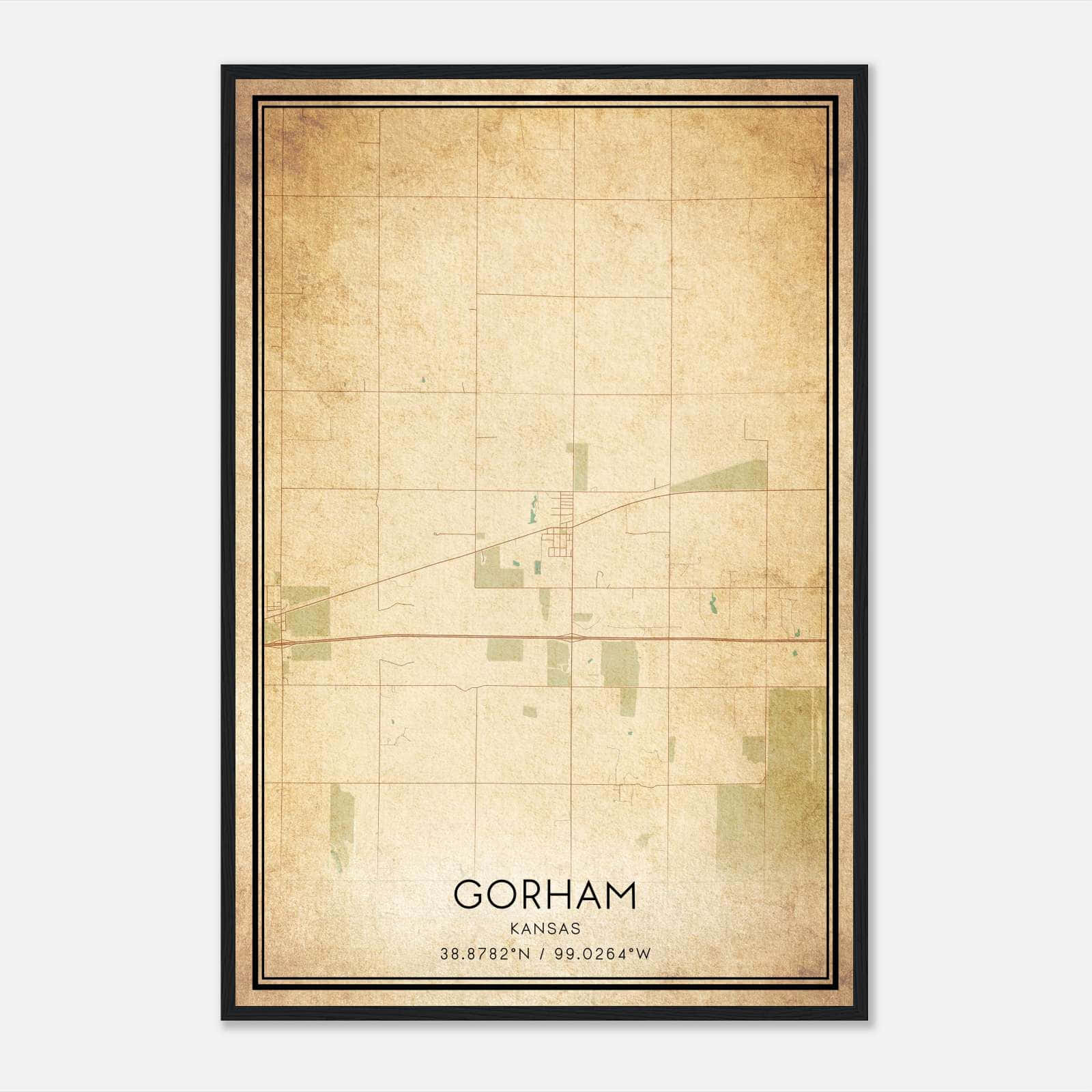 Vintage Gorham Kansas Map Poster, Gorham KS City Road Wall Art Print ...