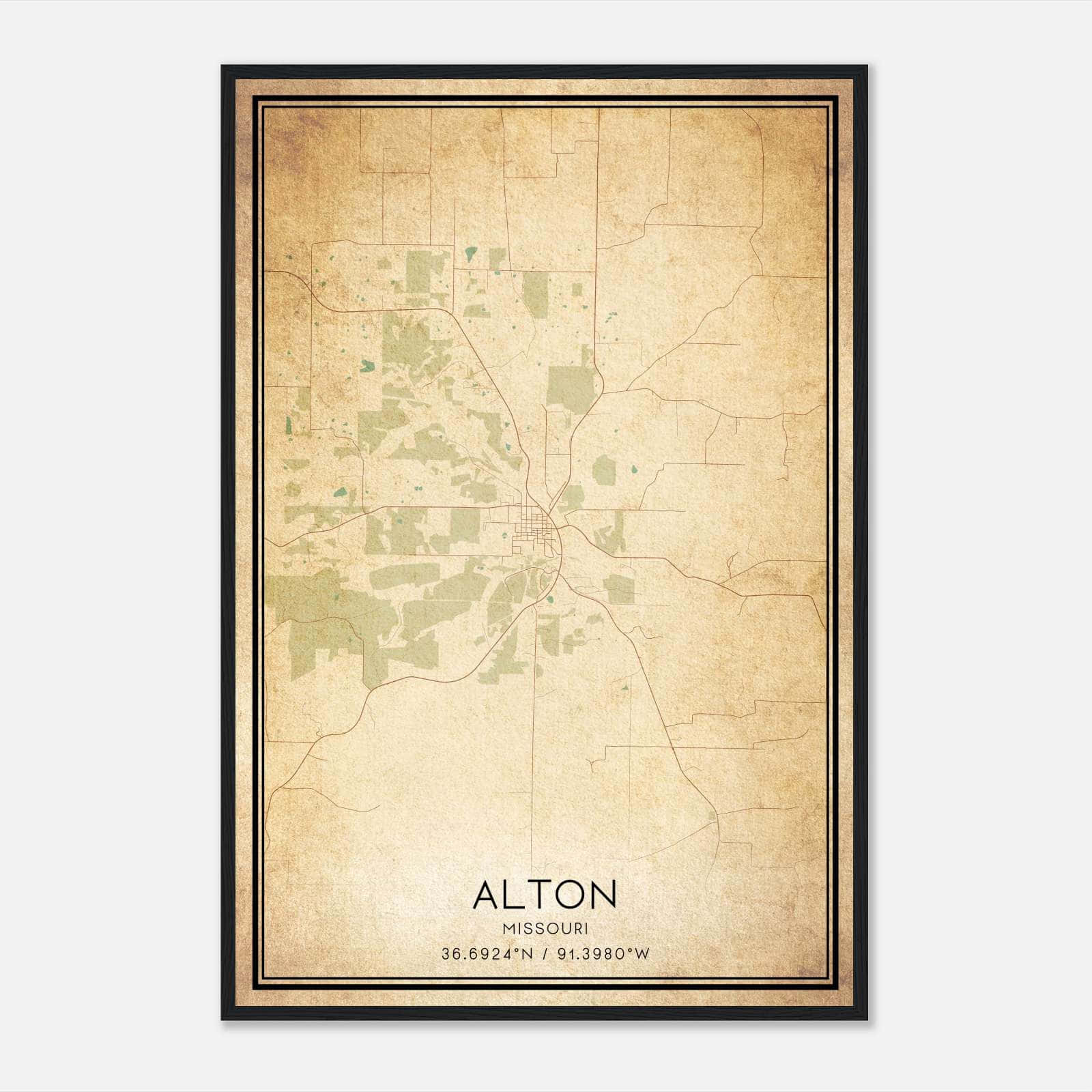 Vintage Alton Missouri Map Poster, Alton MO City Road Wall Art Print ...