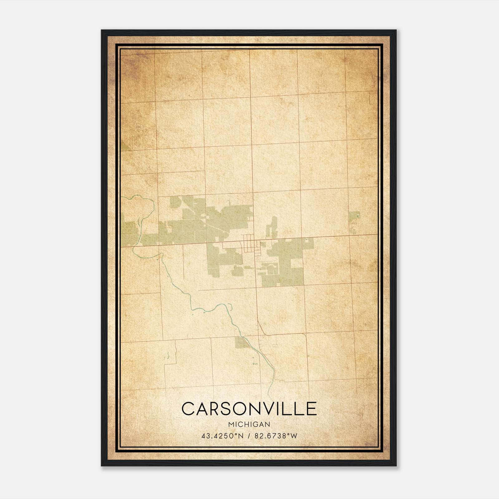 Vintage Carsonville Michigan Map Poster, Carsonville MI City Road Wall ...