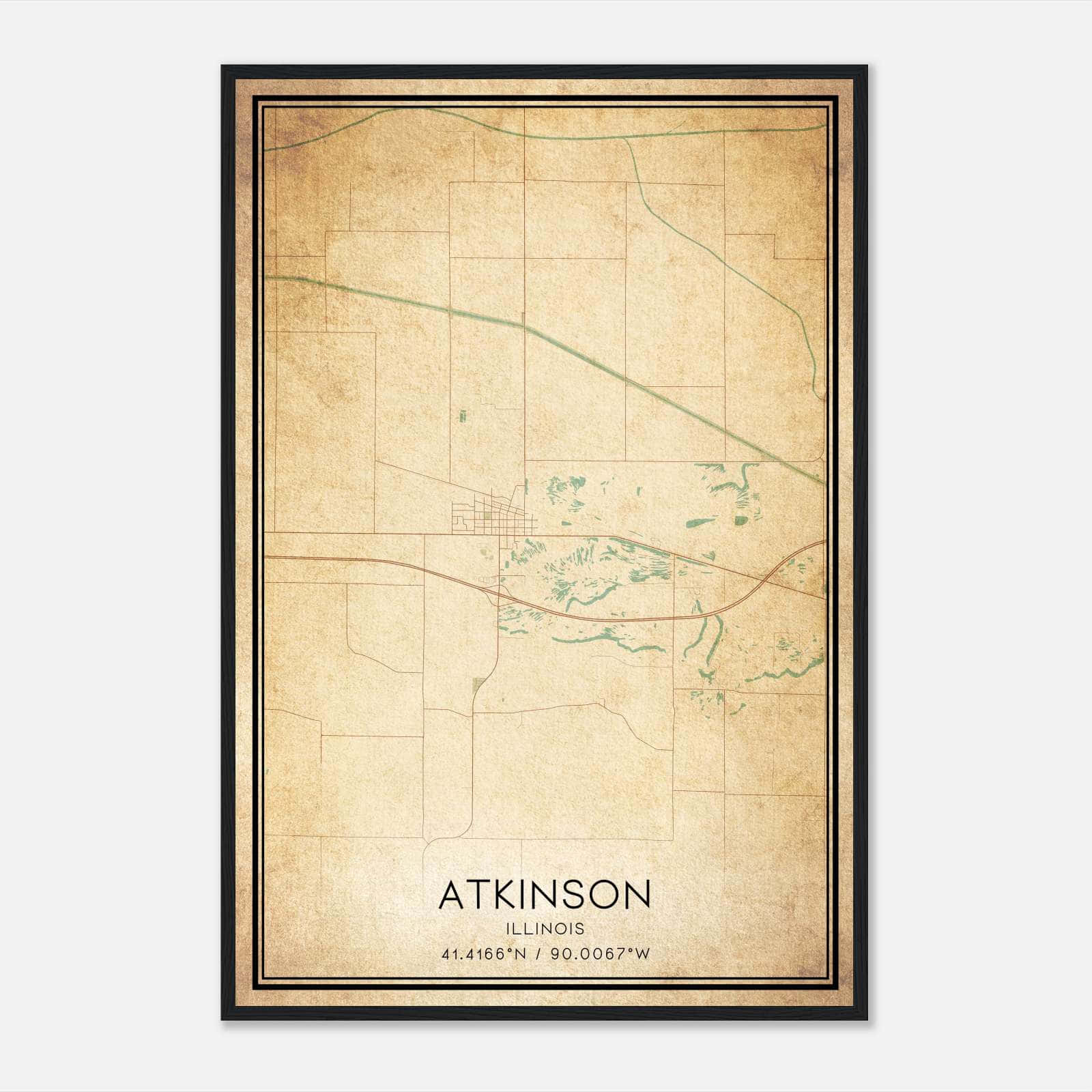 Vintage Atkinson Illinois Map Poster, Atkinson IL City Road Wall Art ...
