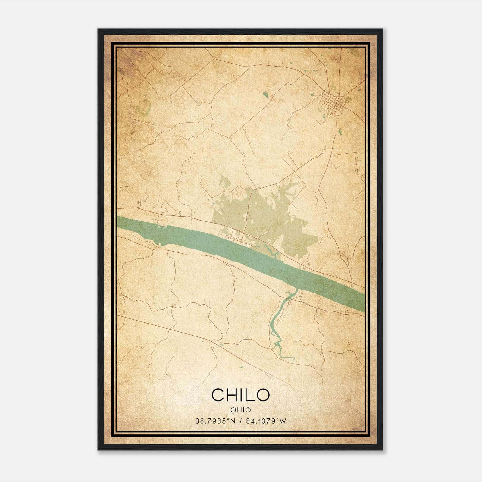 Vintage Chilo Ohio Map Poster, Chilo OH City Road Wall Art Print ...