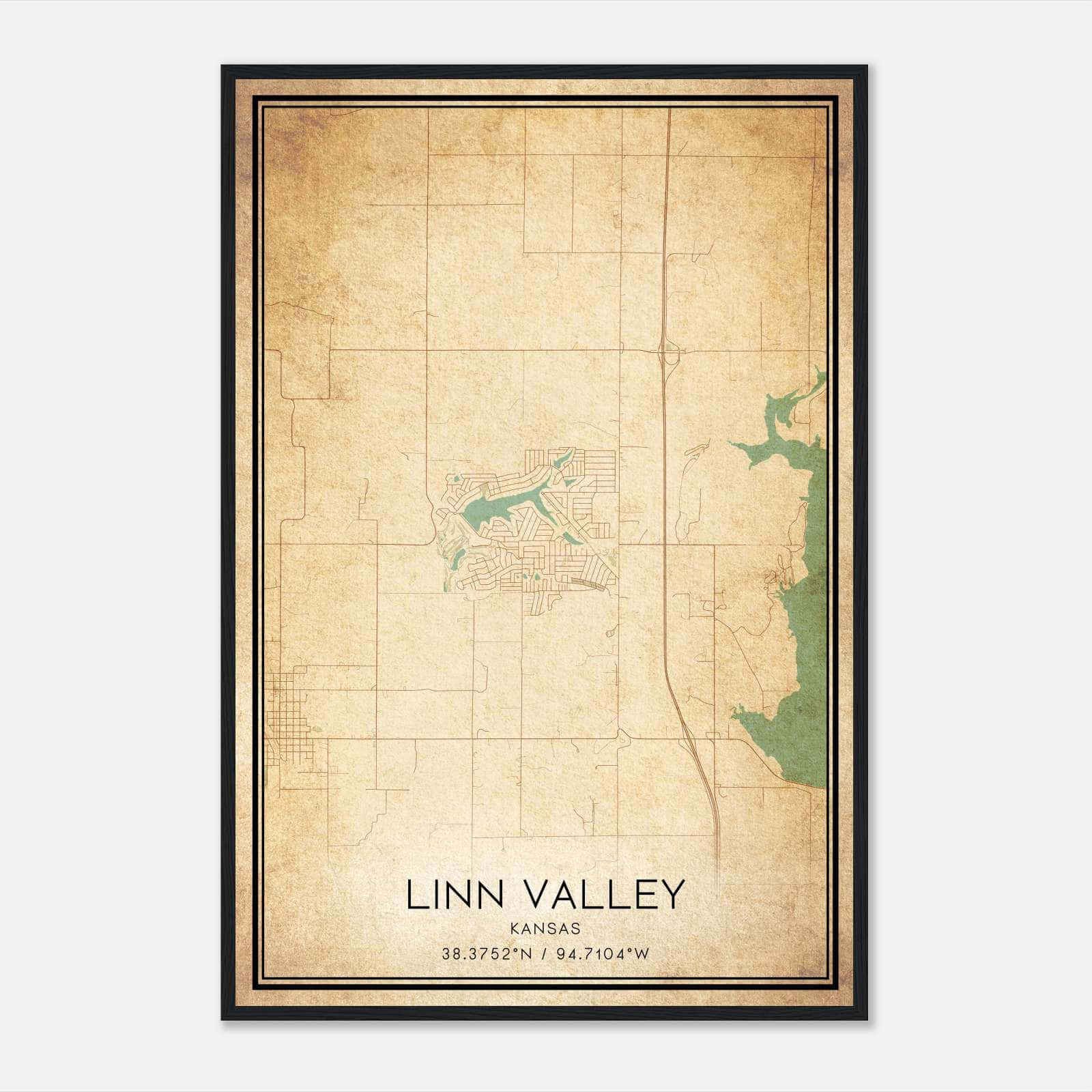 Vintage Linn Valley Kansas Map Poster, Linn Valley KS City Road Wall ...