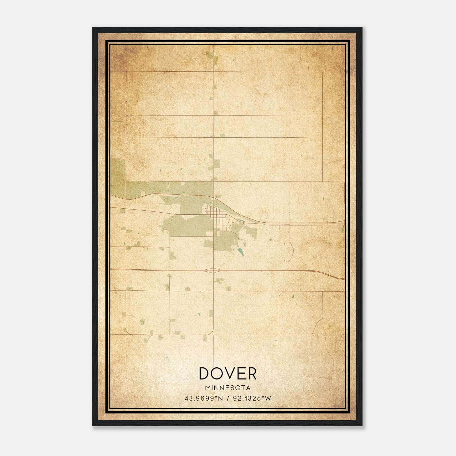 Vintage Dover Minnesota Map Poster, Dover MN City Road Wall Art Print ...