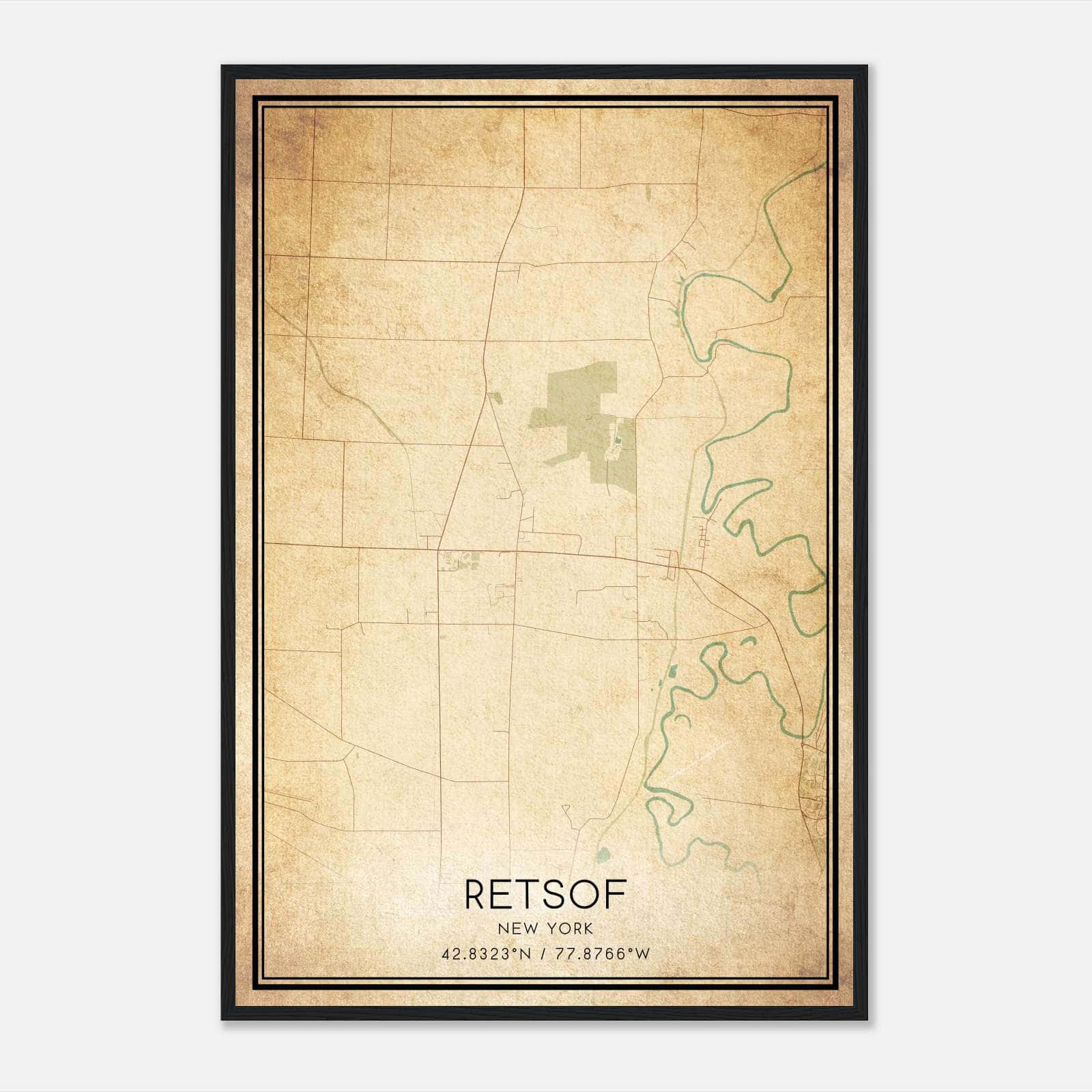 Vintage Retsof New York Map Poster, Retsof NY City Road Wall Art Print ...