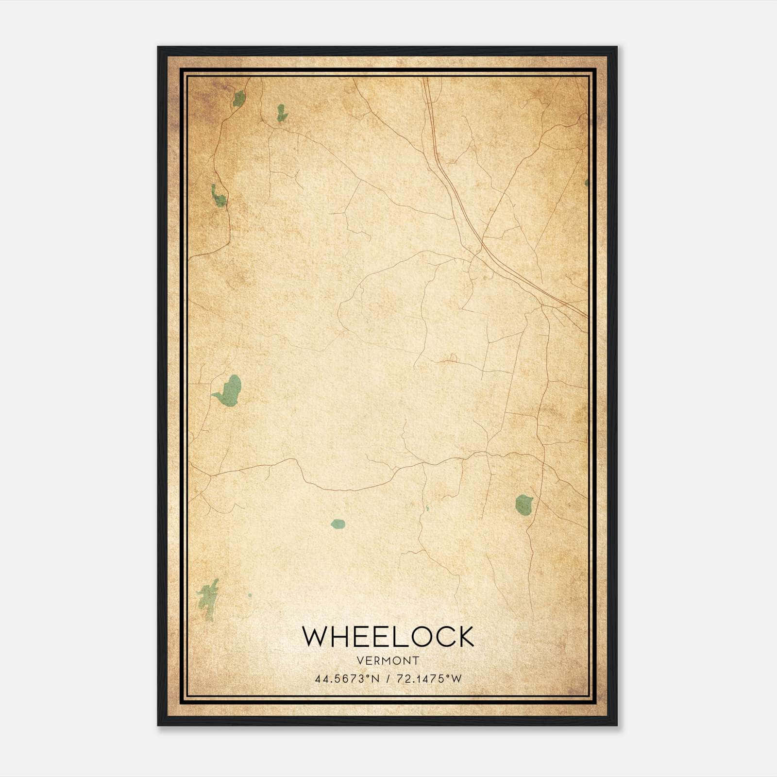 Vintage Wheelock Vermont Map Poster, Wheelock VT City Road Wall Art ...