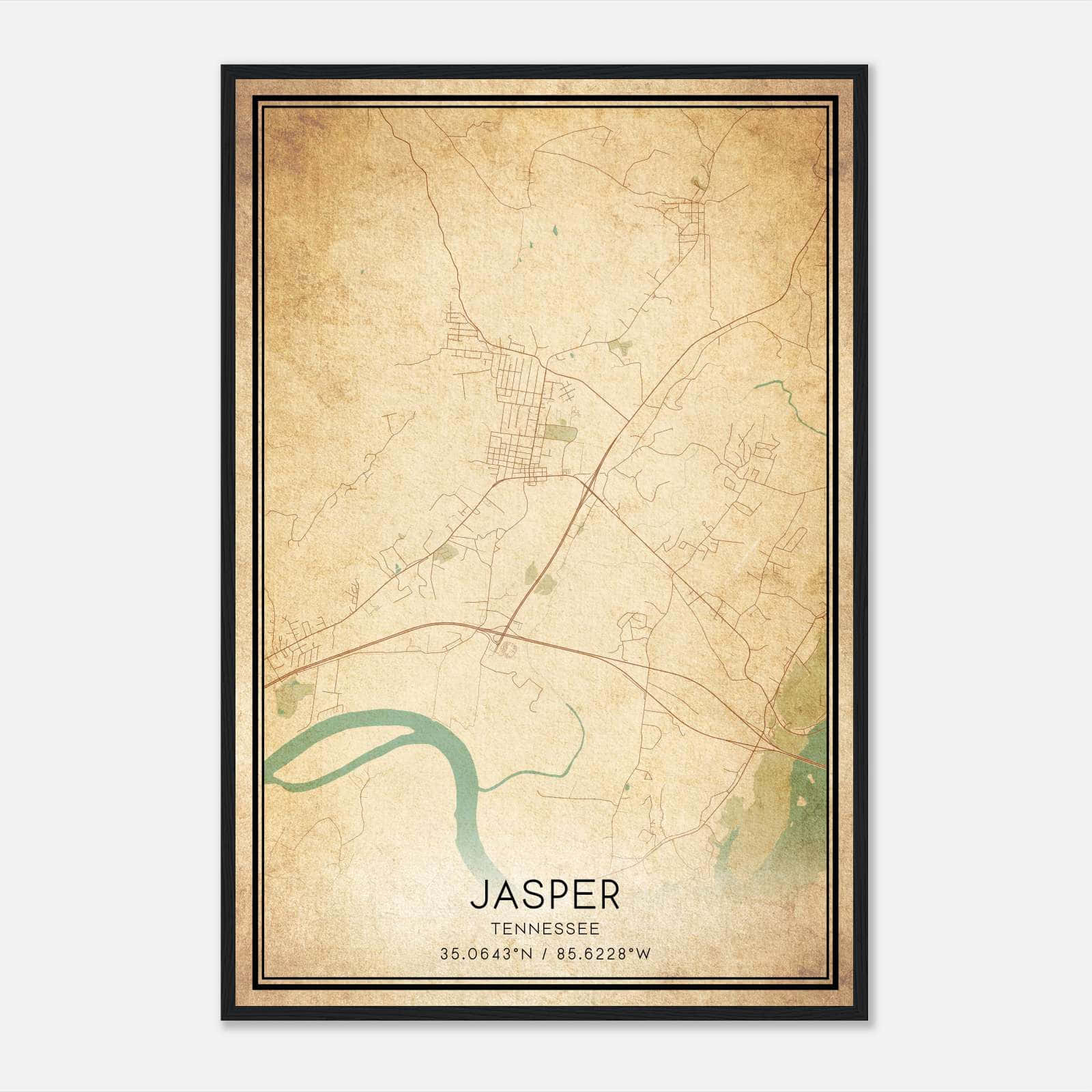 Vintage Jasper Tennessee Map Poster, Jasper TN City Road Wall Art Print ...