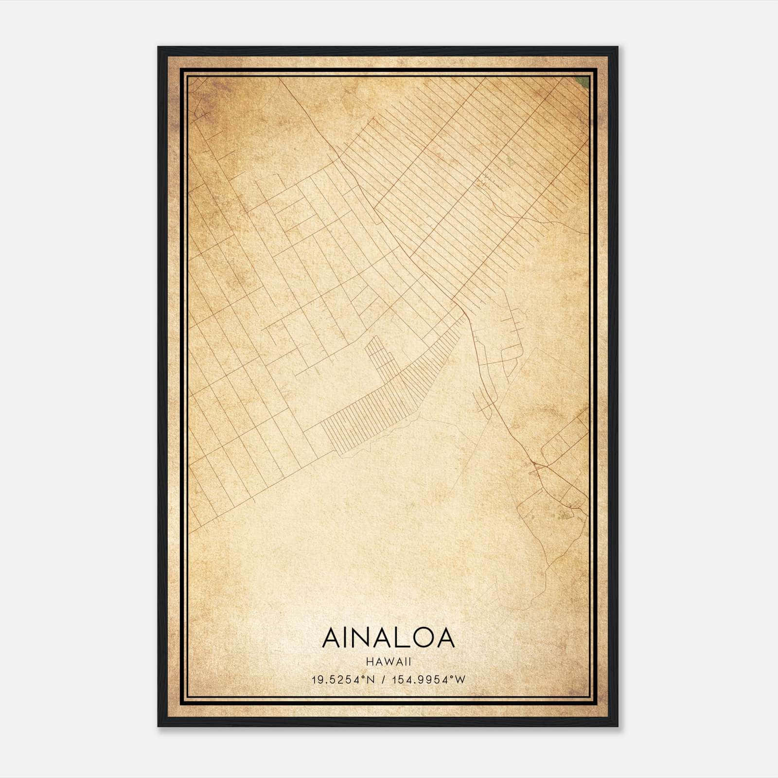 Vintage Ainaloa Hawaii Map Poster, Ainaloa HI City Road Wall Art Print ...