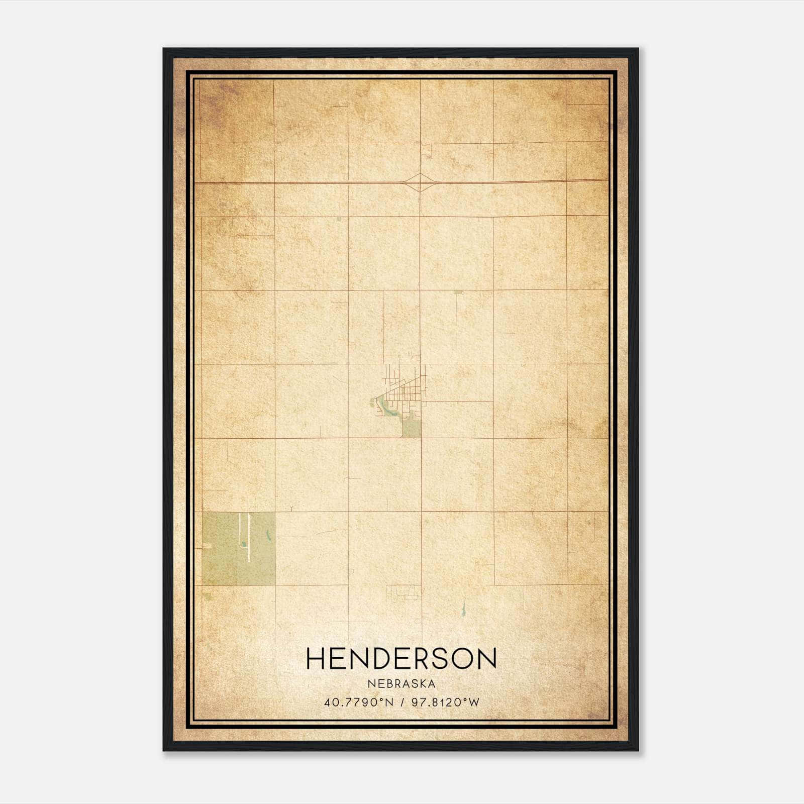 Vintage Henderson Nebraska Map Poster, Henderson NE City Road Wall Art ...