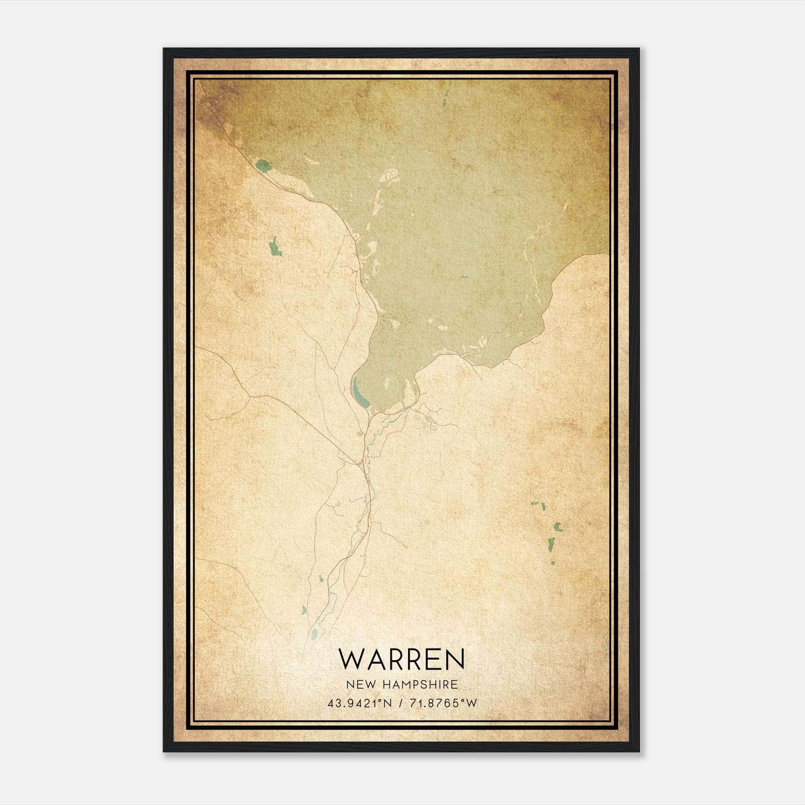 Vintage Warren New Hampshire Map Poster, Warren NH City Road Wall Art ...
