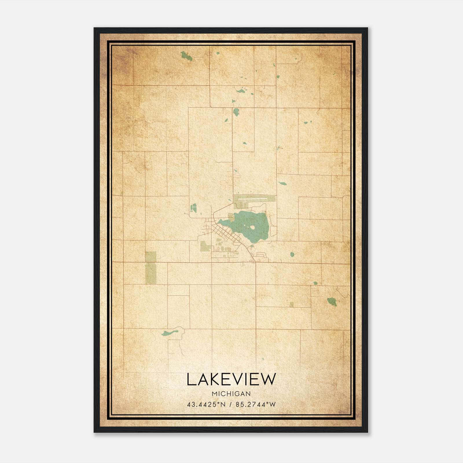 Vintage Lakeview Michigan Map Poster, Lakeview MI City Road Wall Art ...