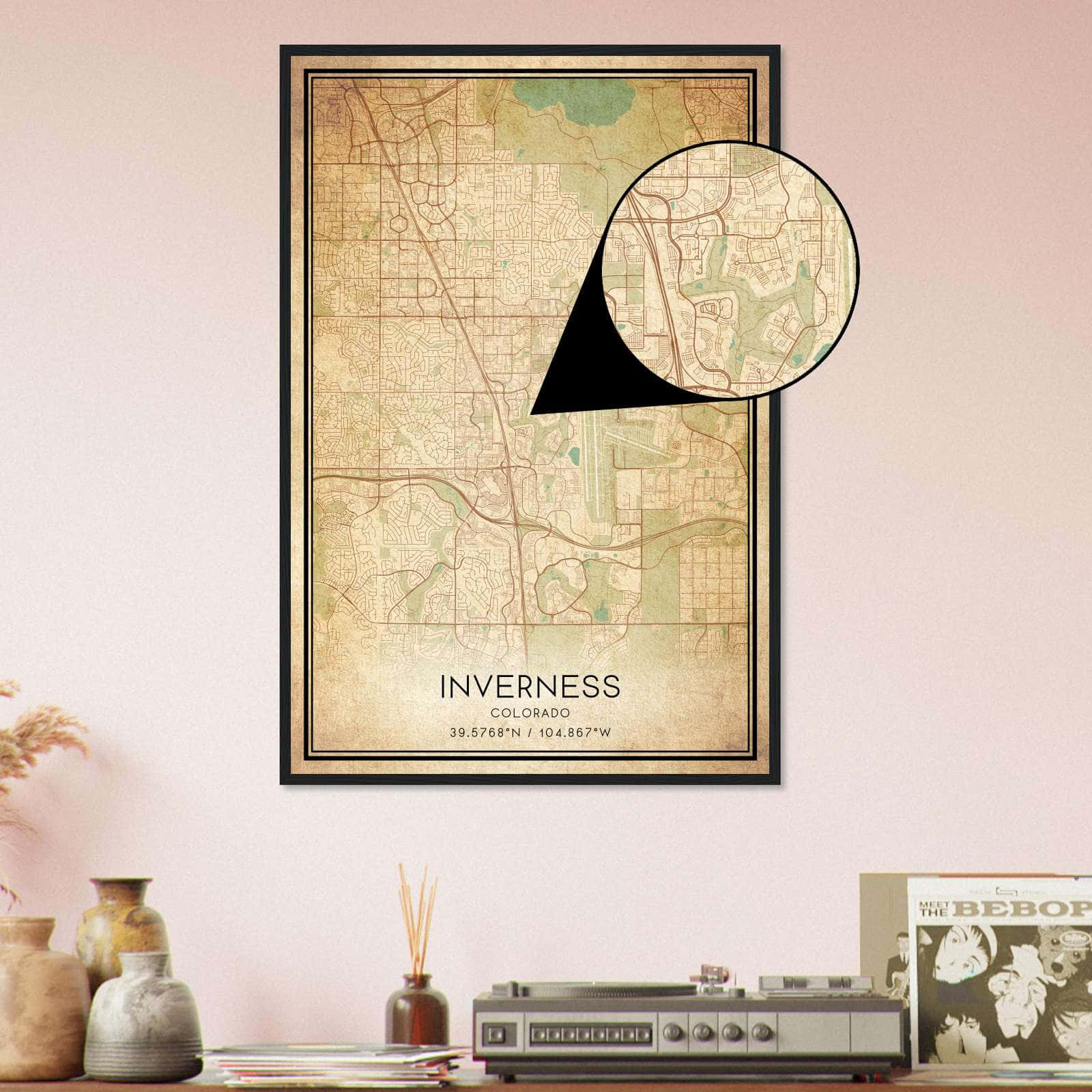 Vintage Inverness Colorado Map Poster, Inverness CO City Road Wall Art ...