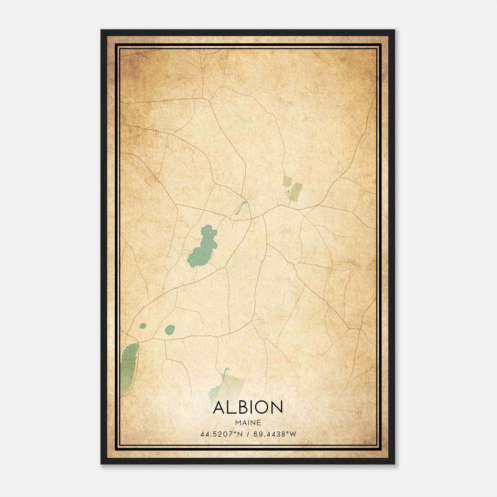 Vintage Albion Maine Map Poster, Albion ME City Road Wall Art Print ...