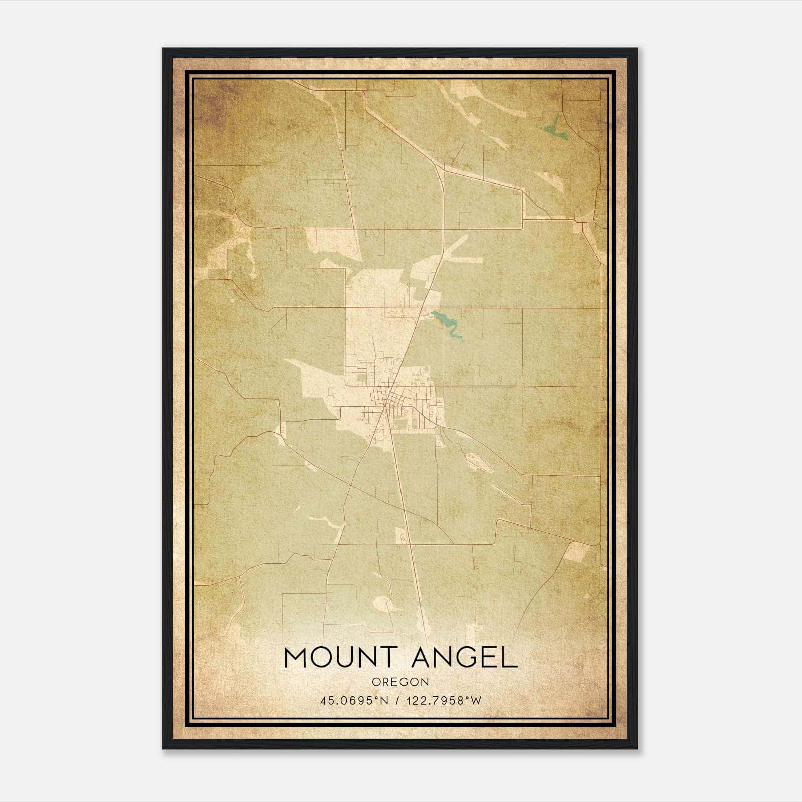 Vintage Mount Angel Oregon Map Poster, Mount Angel OR City Road Wall ...