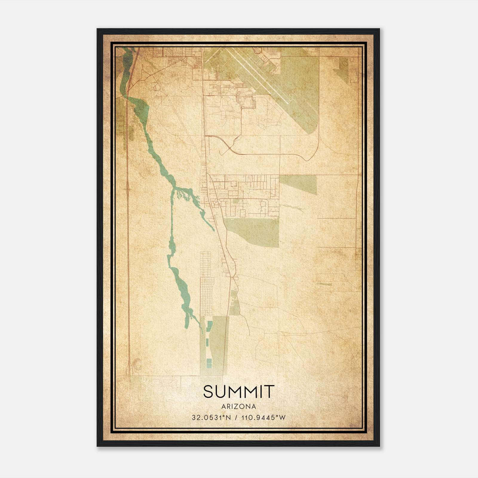 Vintage Summit Arizona Map Poster, Summit AZ City Road Wall Art Print ...