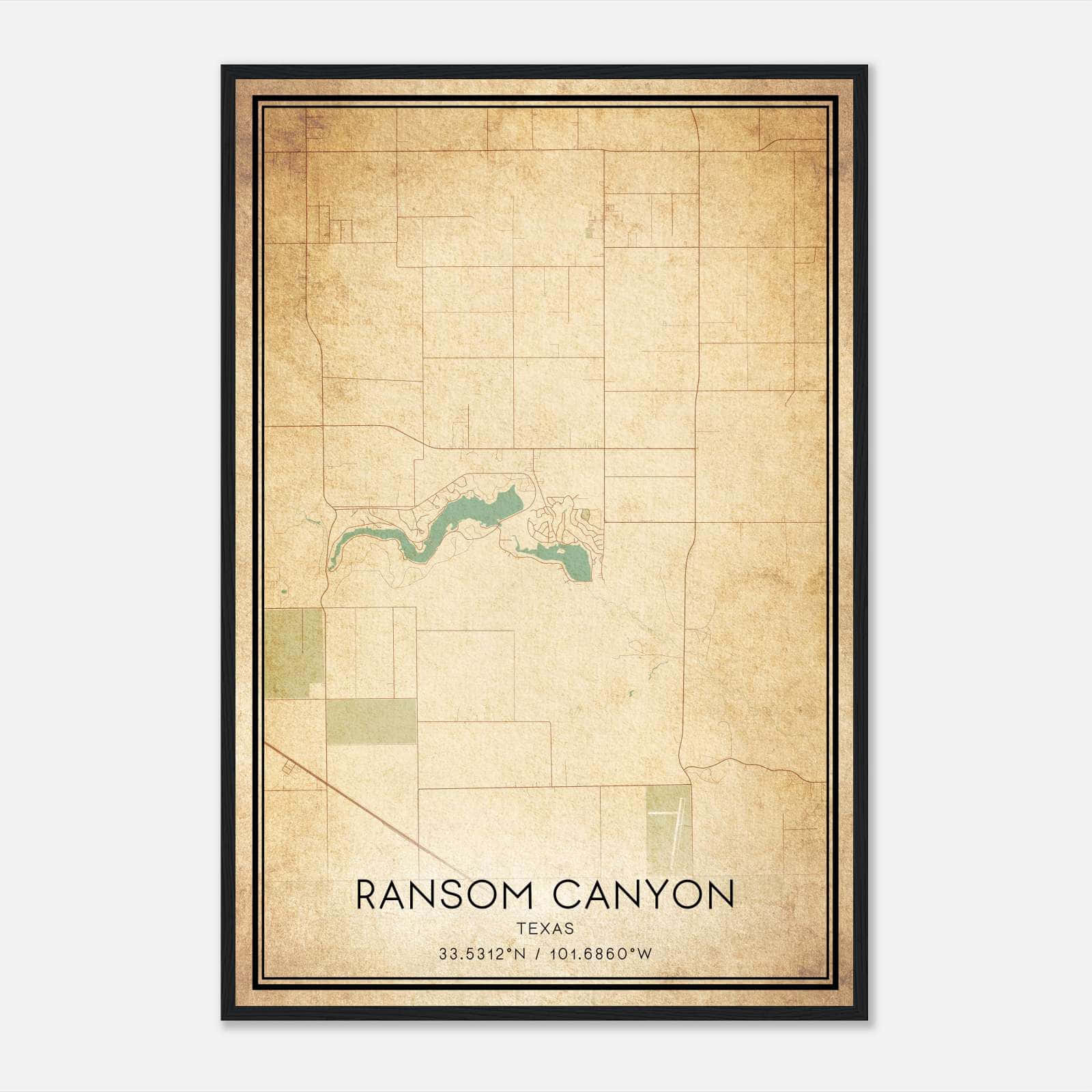 Vintage Ransom Canyon Texas Map Poster, Ransom Canyon TX City Road Wall ...