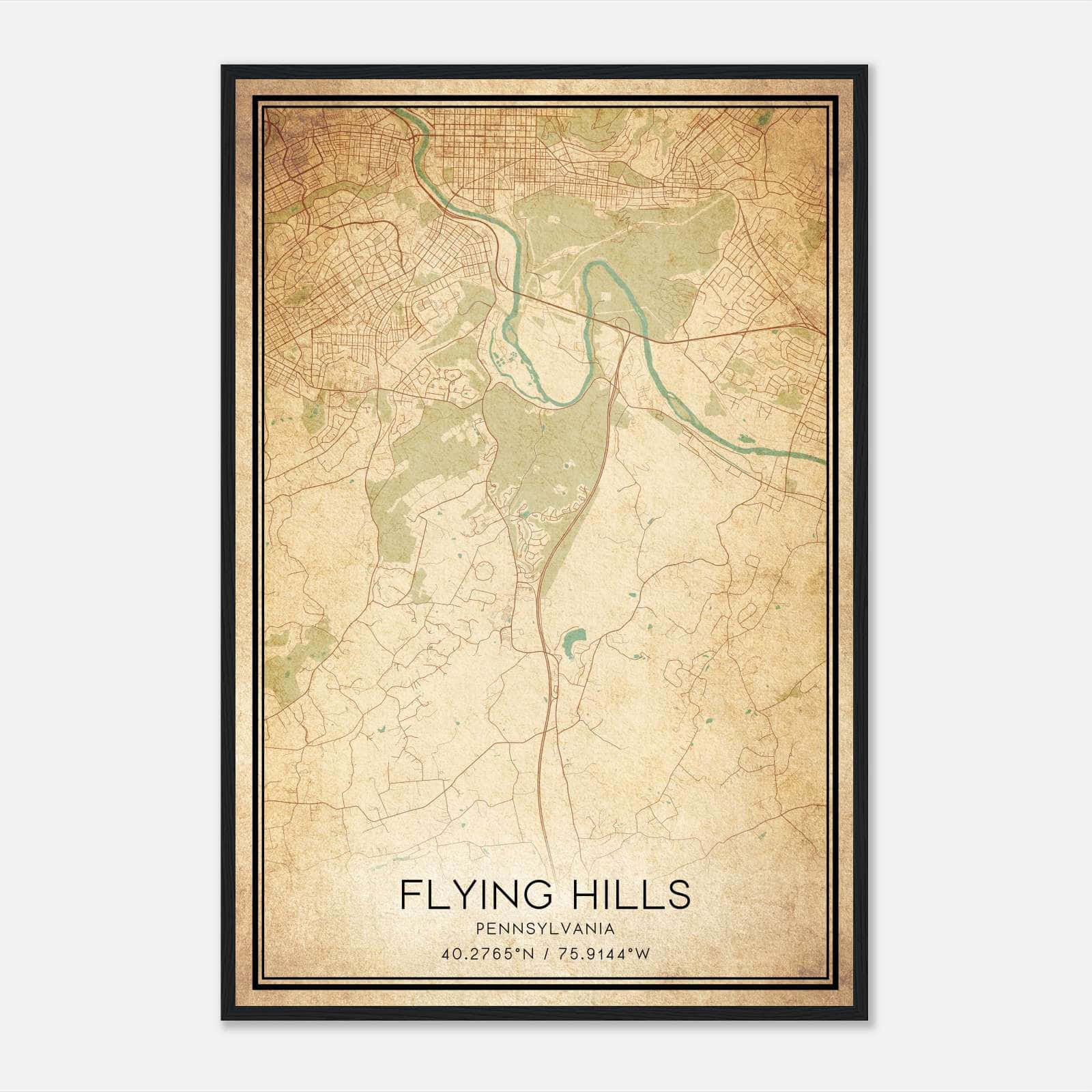 Vintage Flying Hills Pennsylvania Map Poster, Flying Hills PA City Road Wall Art Print - Custom ...