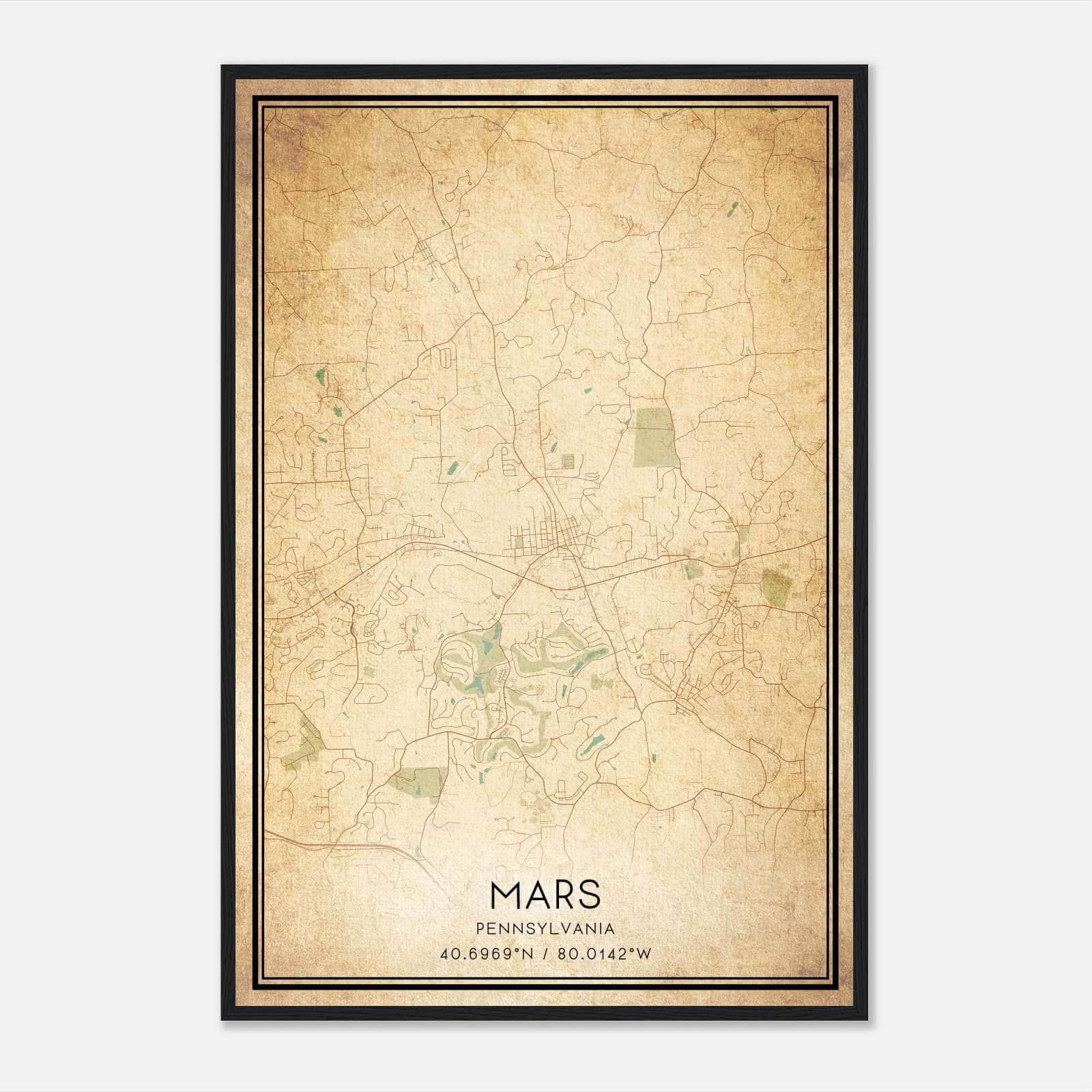 Vintage Mars Pennsylvania Map Poster, Mars PA City Road Wall Art Print ...