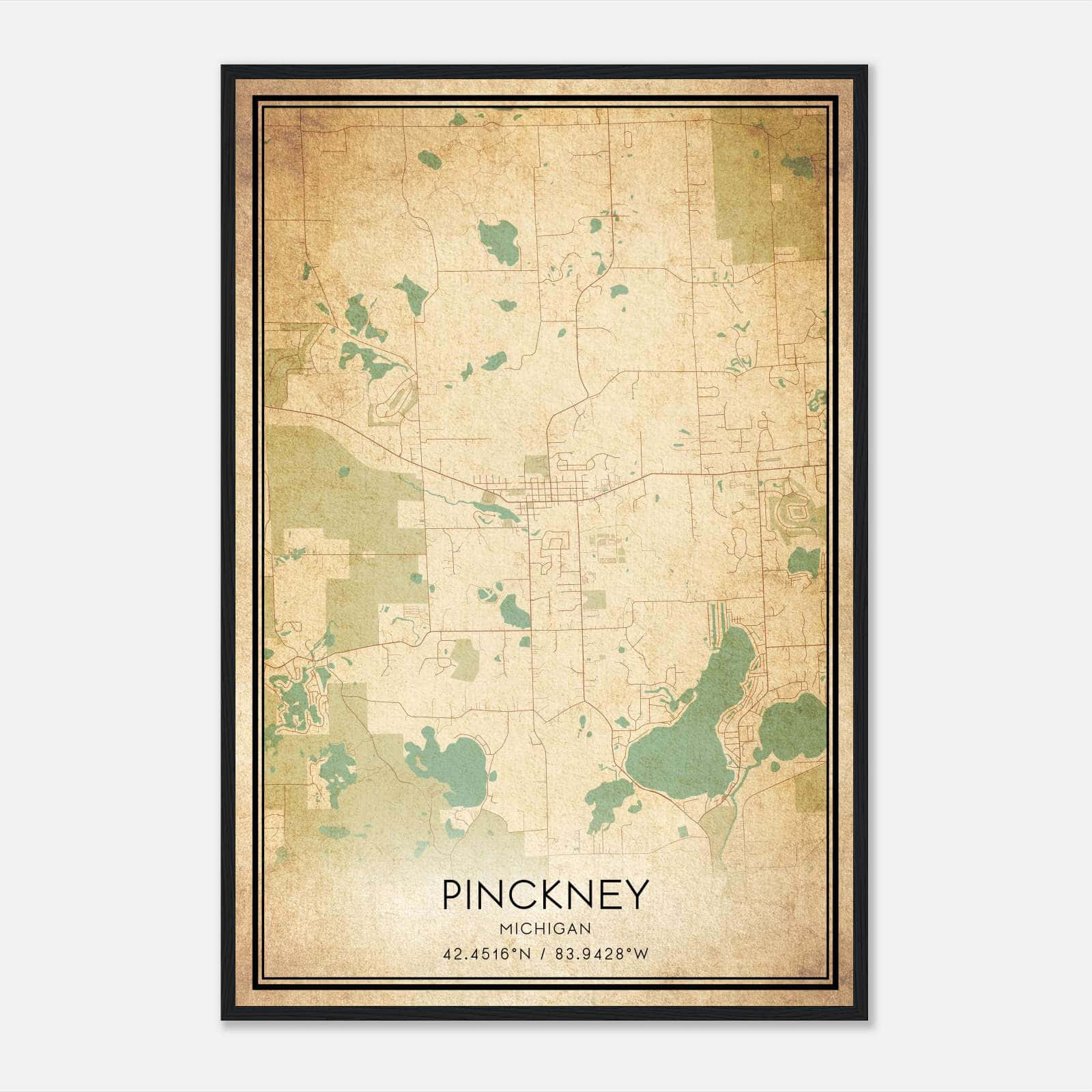 Vintage Pinckney Michigan Map Poster, Pinckney MI City Road Wall Art ...