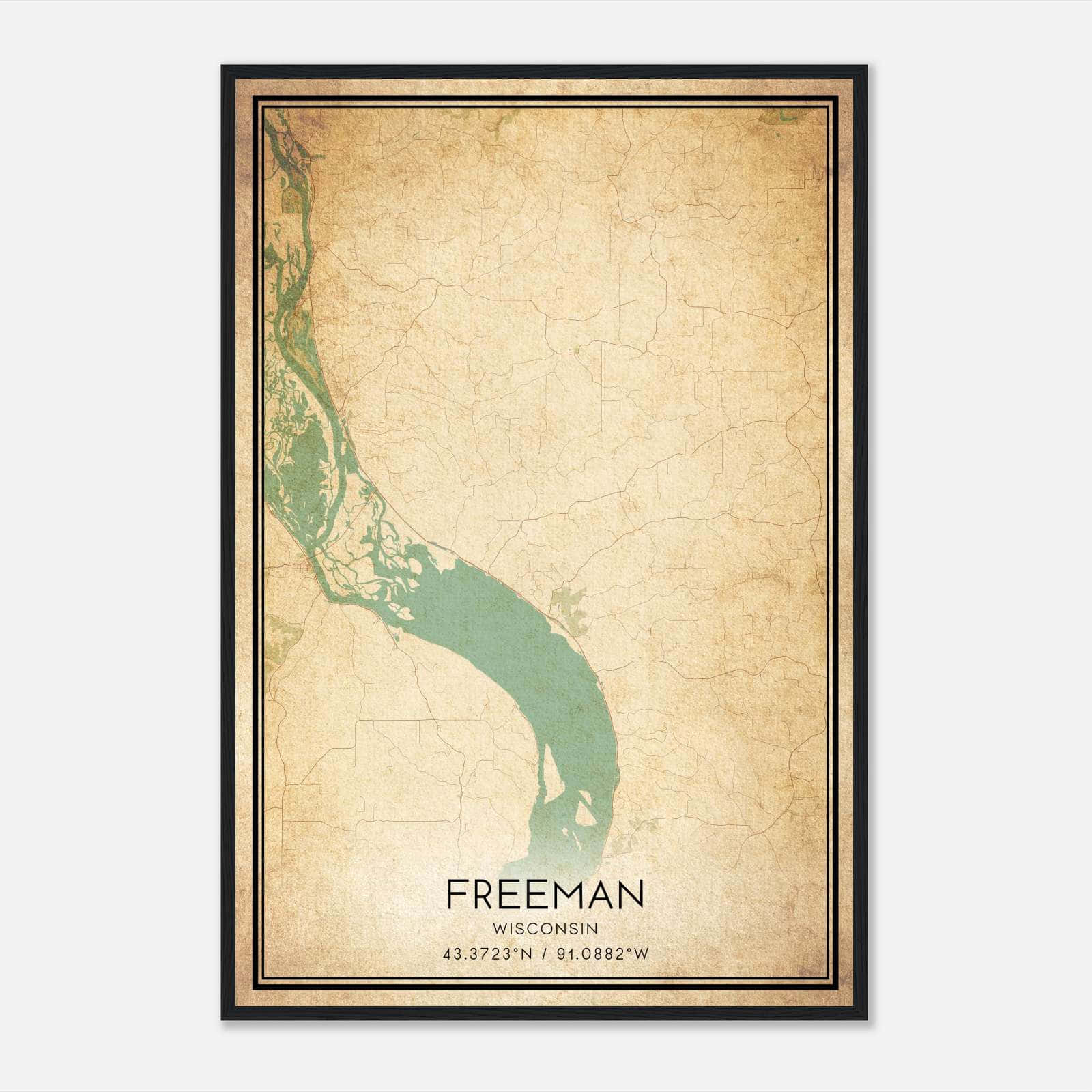 Vintage Freeman Wisconsin Map Poster, Freeman WI City Road Wall Art ...