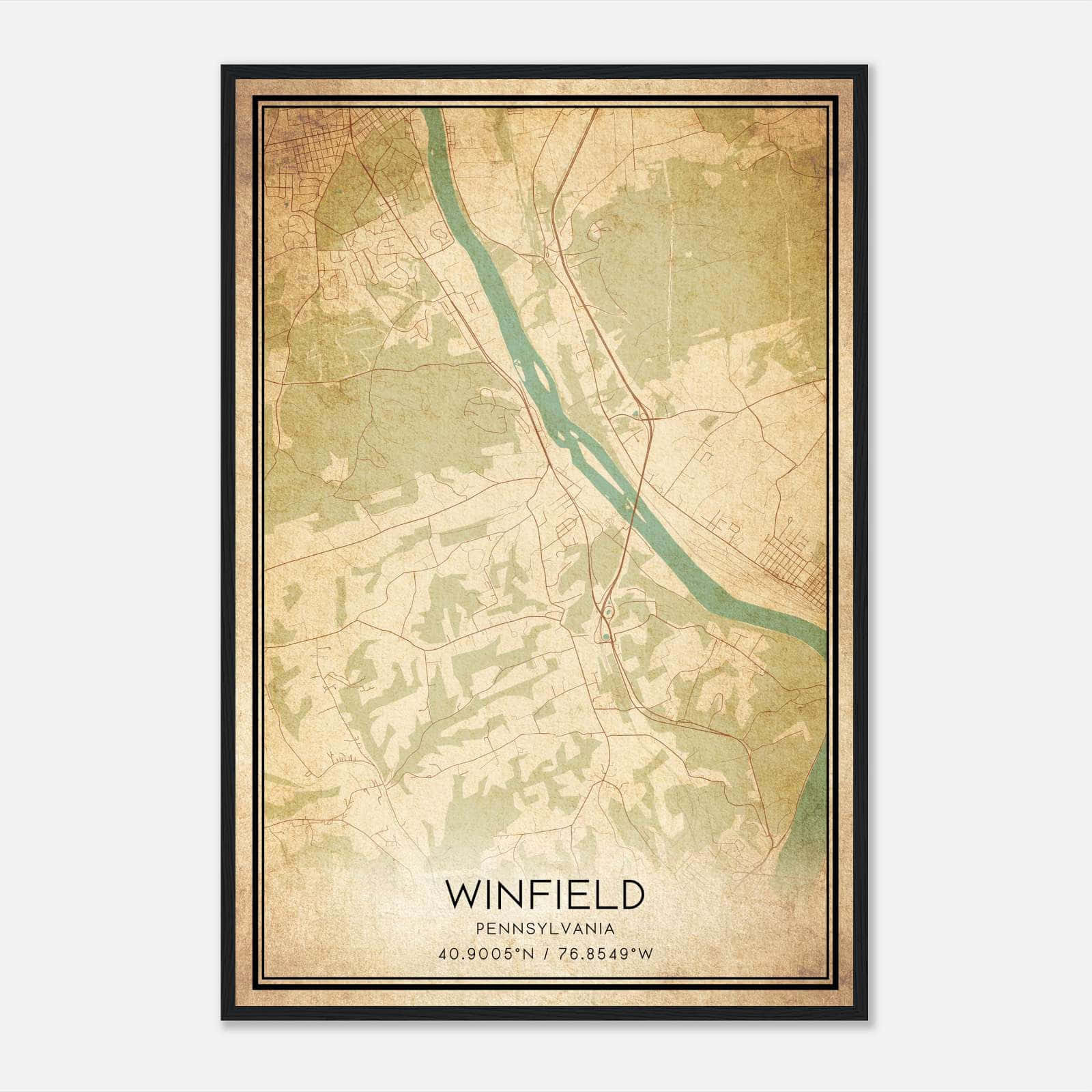 Vintage Winfield Pennsylvania Map Poster, Winfield PA City Road Wall ...