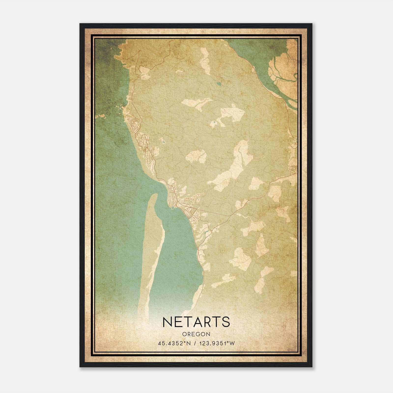 Vintage Netarts Oregon Map Poster, Netarts OR City Road Wall Art Print ...
