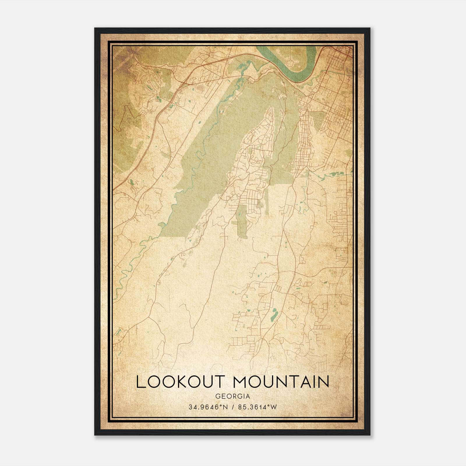 Vintage Lookout Mountain Georgia Map Poster, Lookout Mountain GA City ...