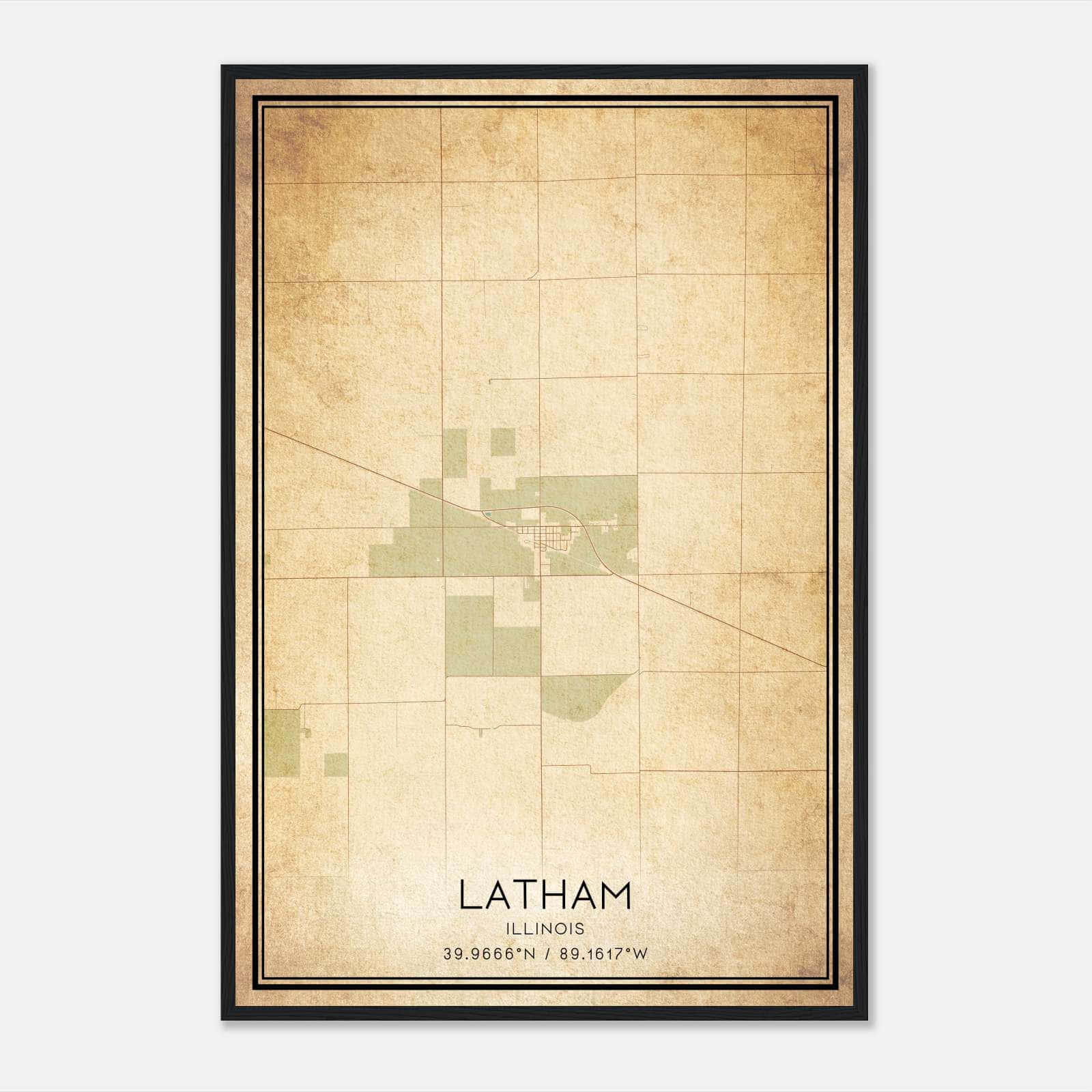 Vintage Latham Illinois Map Poster, Latham IL City Road Wall Art Print ...