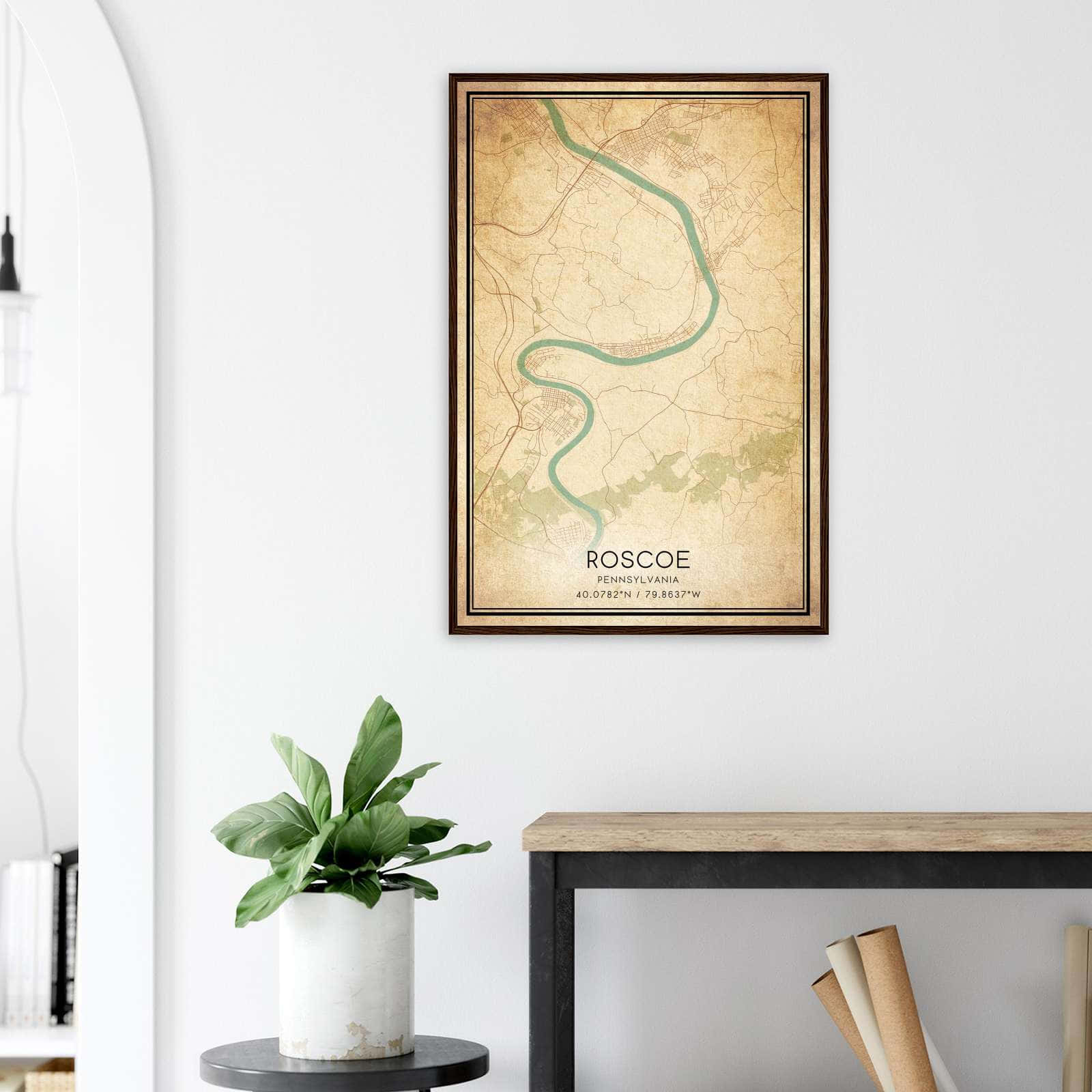 Vintage Roscoe Pennsylvania Map Poster, Roscoe PA City Road Wall Art ...
