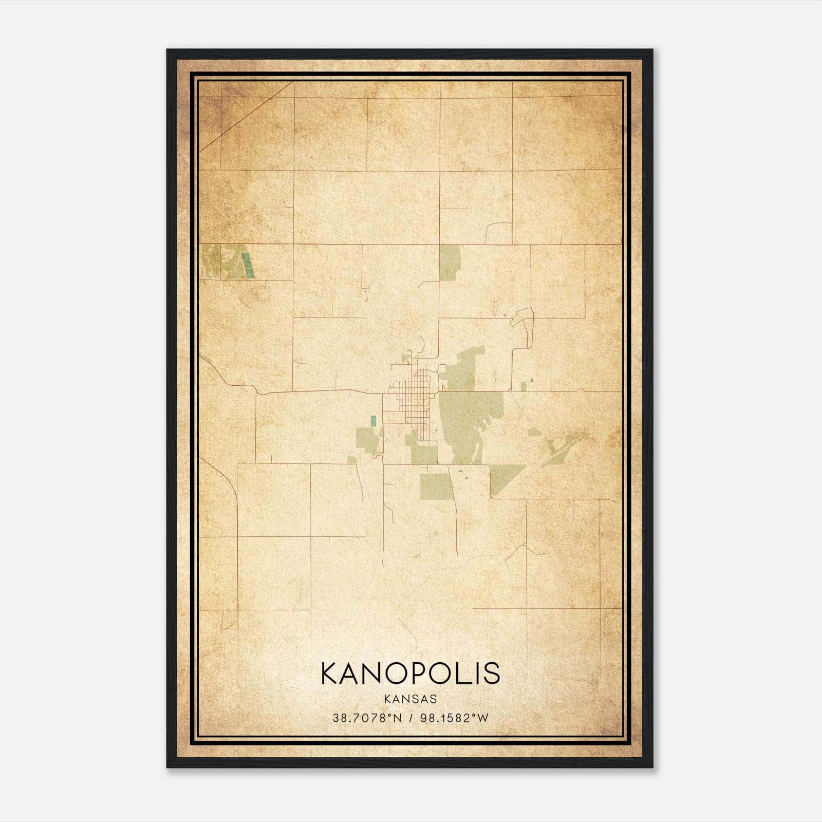 Vintage Kanopolis Kansas Map Poster, Kanopolis KS City Road Wall Art ...