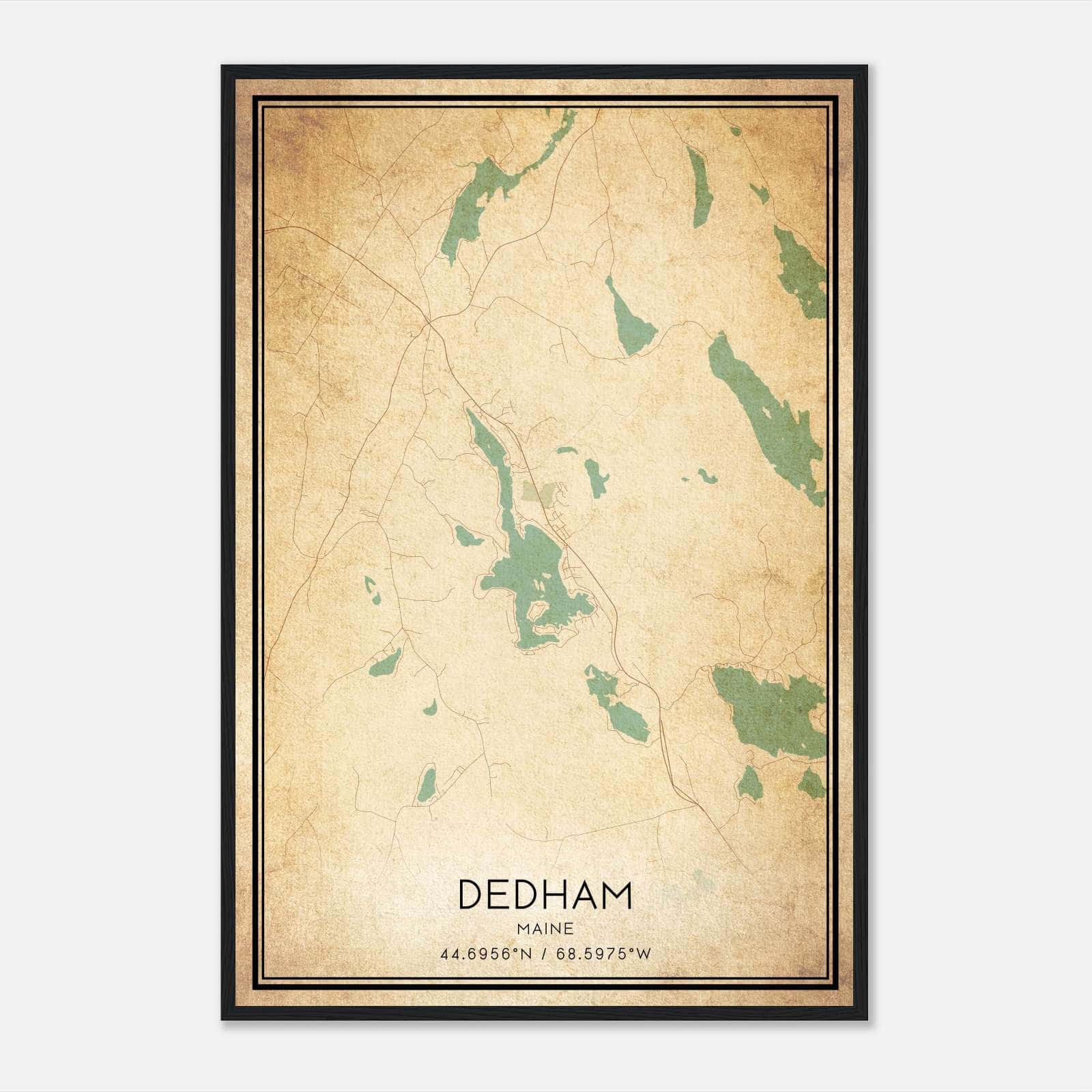 Vintage Dedham Maine Map Poster, Dedham ME City Road Wall Art Print - Custom Maps & Posters