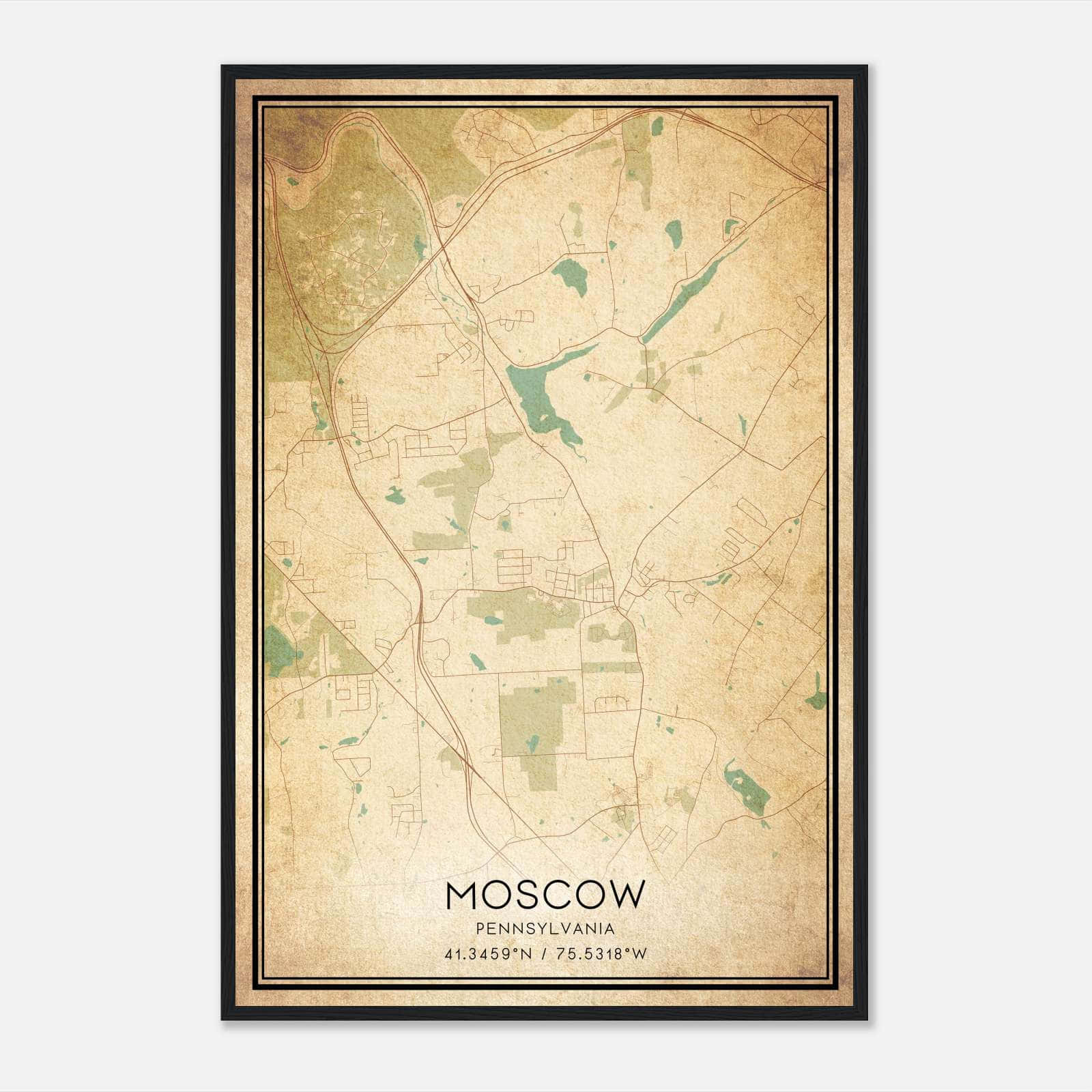 Vintage Moscow Pennsylvania Map Poster, Moscow PA City Road Wall Art ...