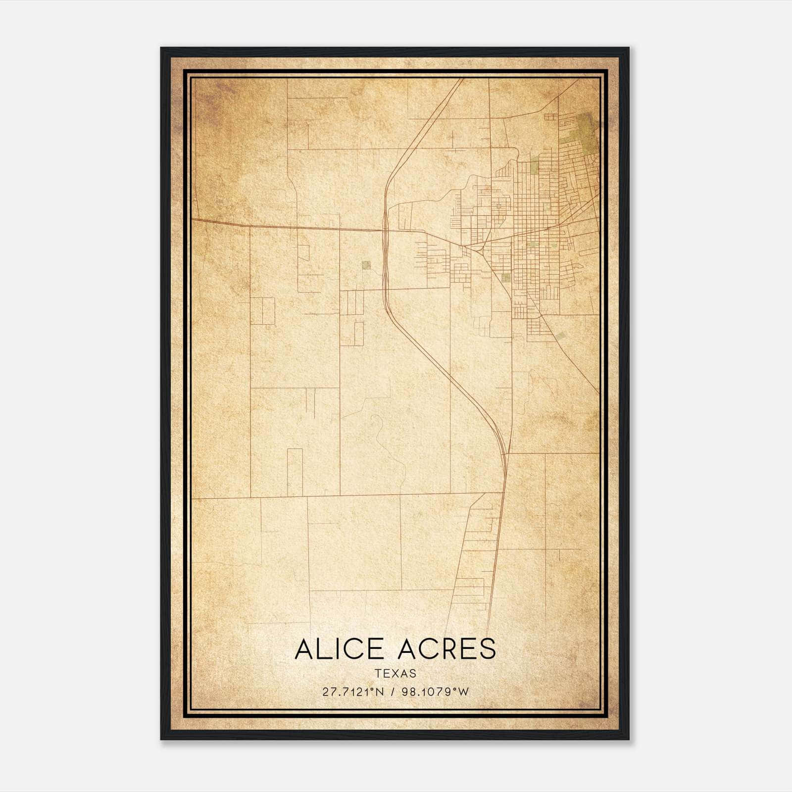 Vintage Alice Acres Texas Map Poster, Alice Acres TX City Road Wall Art ...