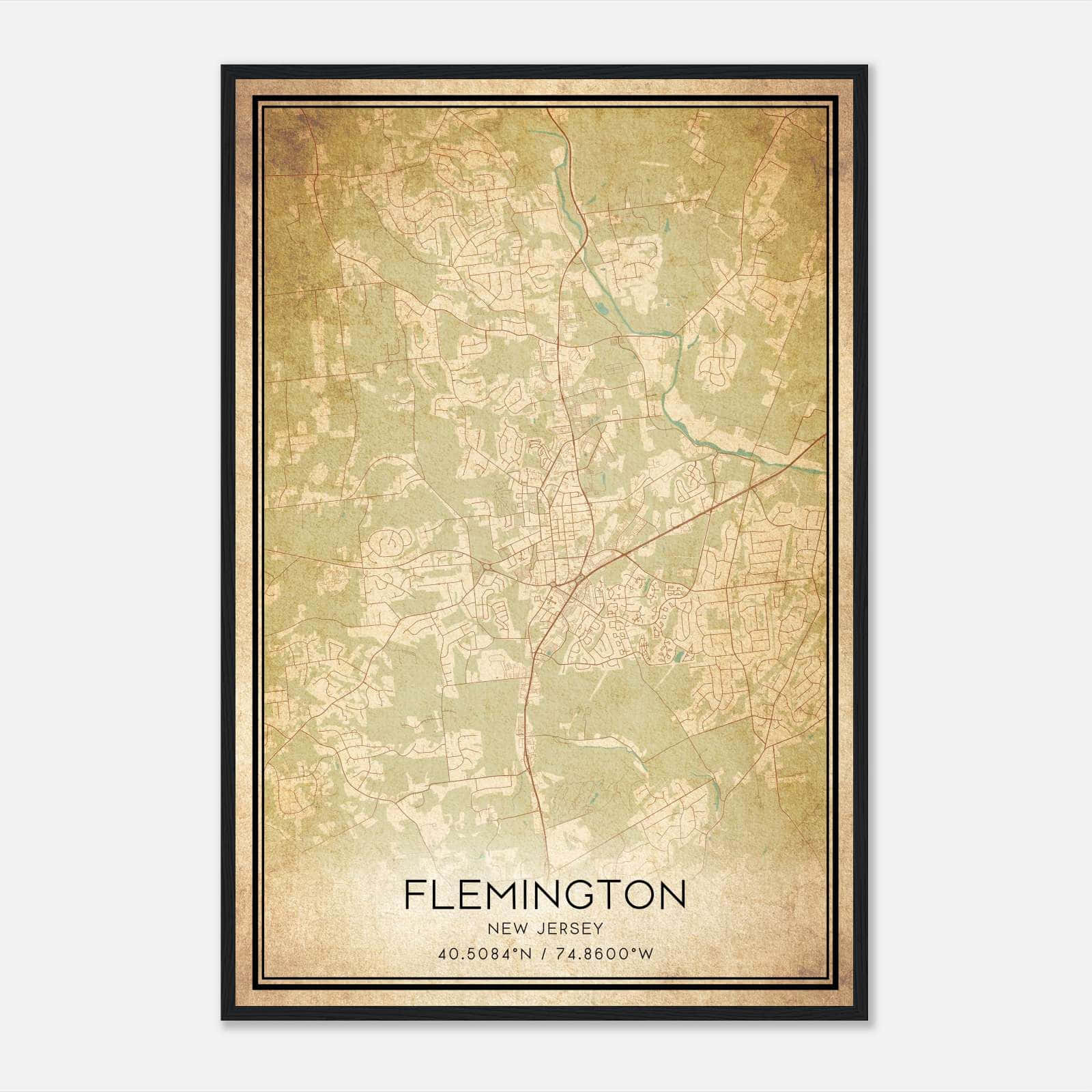 Vintage Flemington New Jersey Map Poster, Flemington NJ City Road Wall Art Print - Custom Maps ...