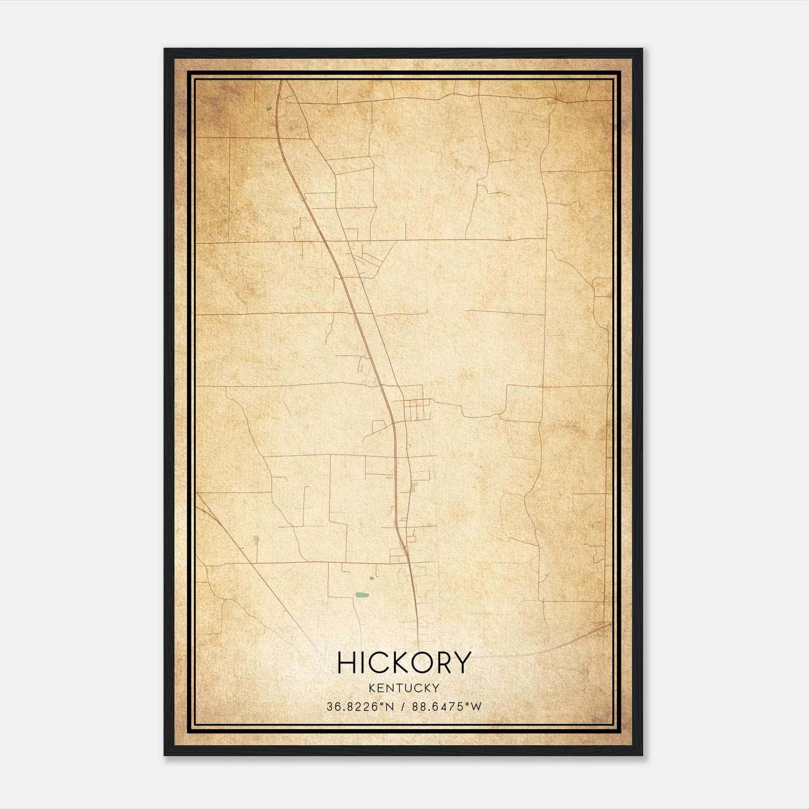 Vintage Hickory Kentucky Map Poster, Hickory KY City Road Wall Art ...