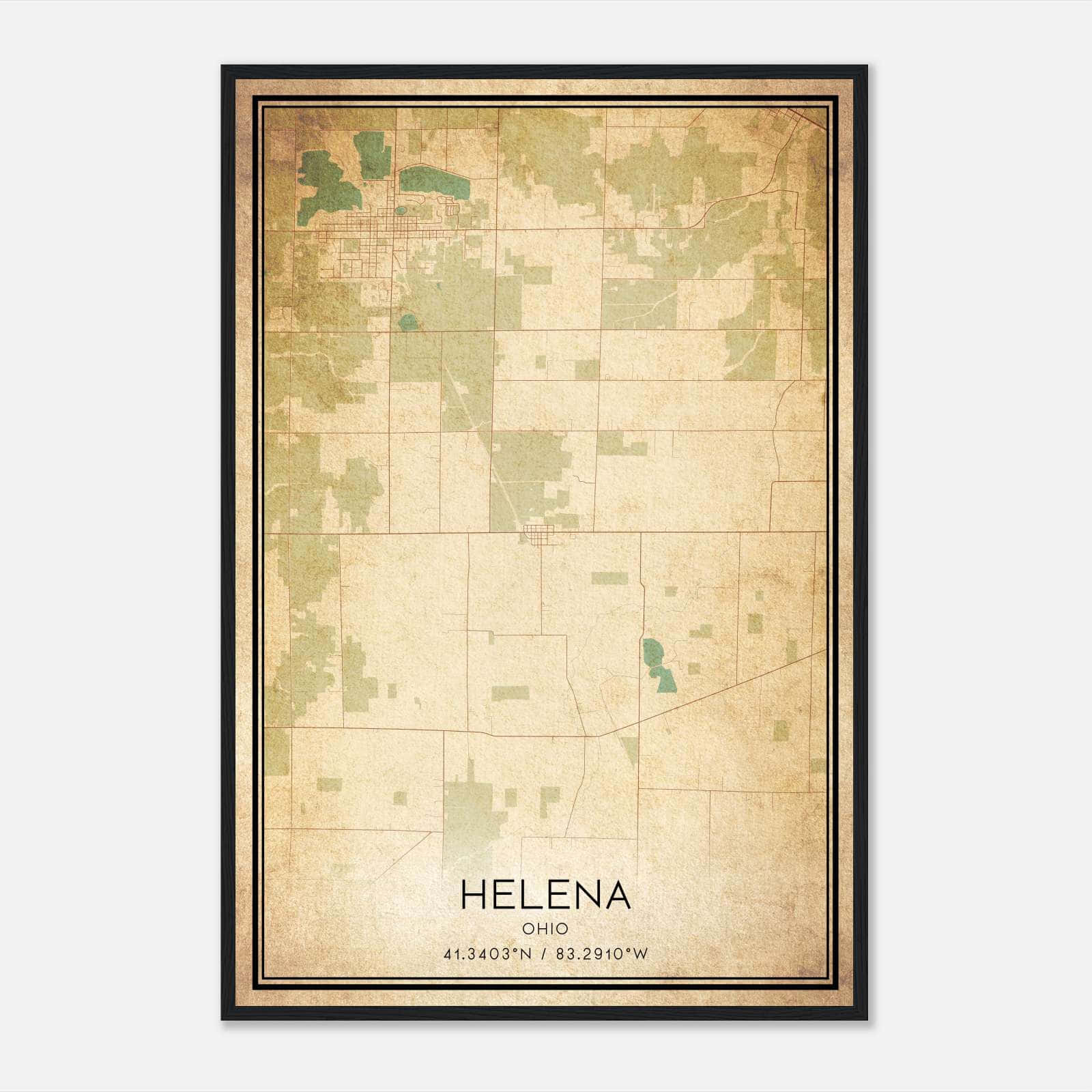 Vintage Helena Ohio Map Poster, Helena OH City Road Wall Art Print ...