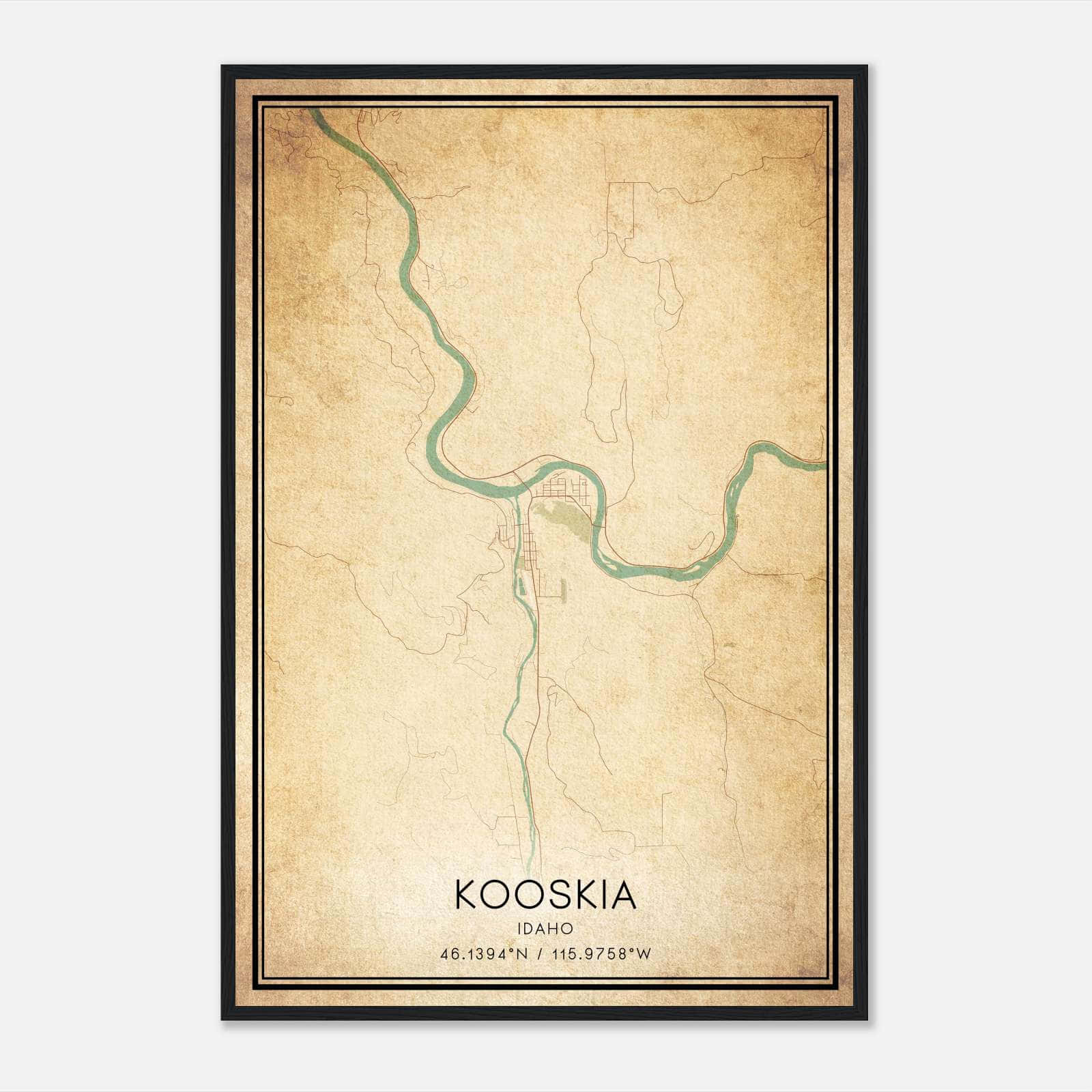 Vintage Kooskia Idaho Map Poster, Kooskia ID City Road Wall Art Print ...