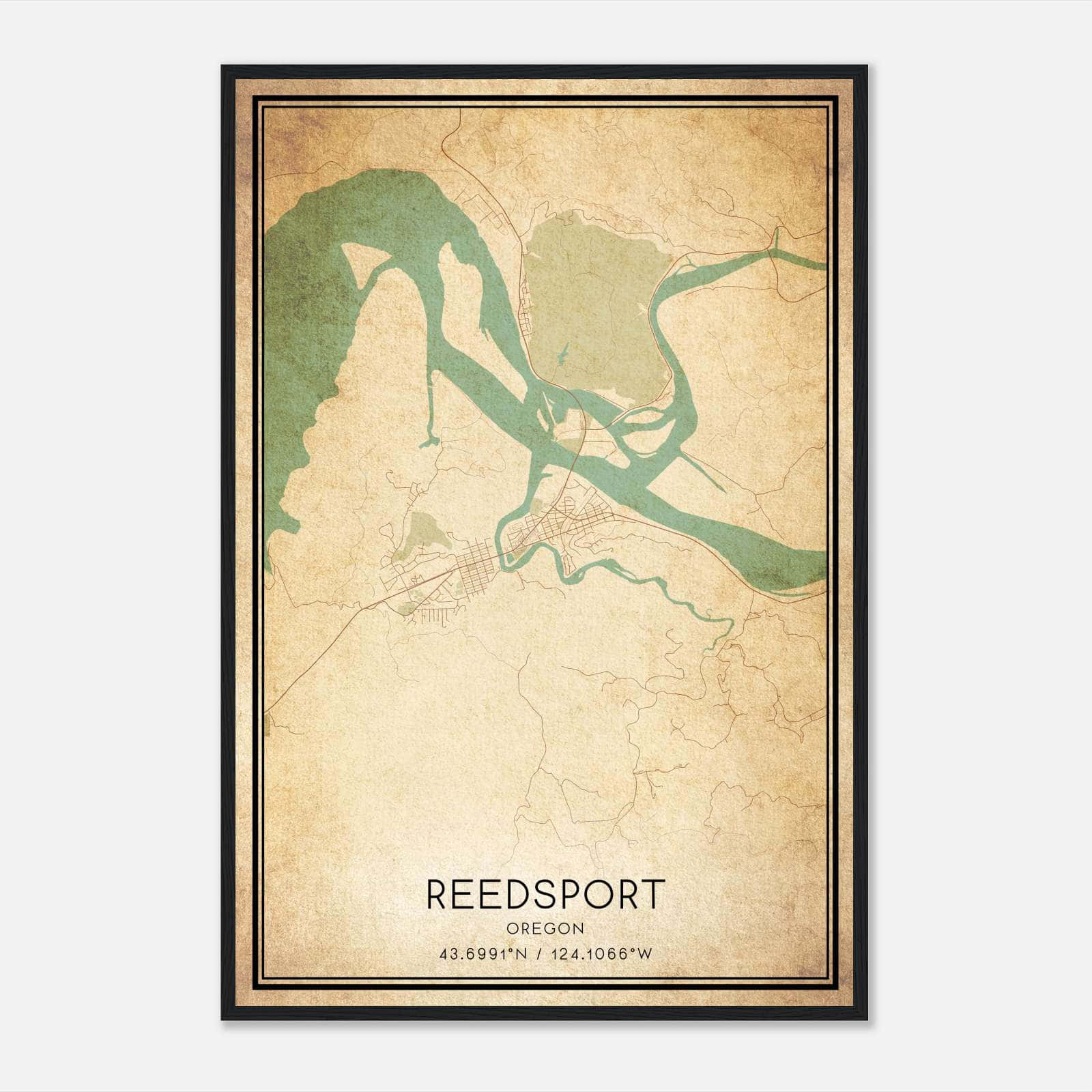 Vintage Reedsport Oregon Map Poster, Reedsport OR City Road Wall Art ...