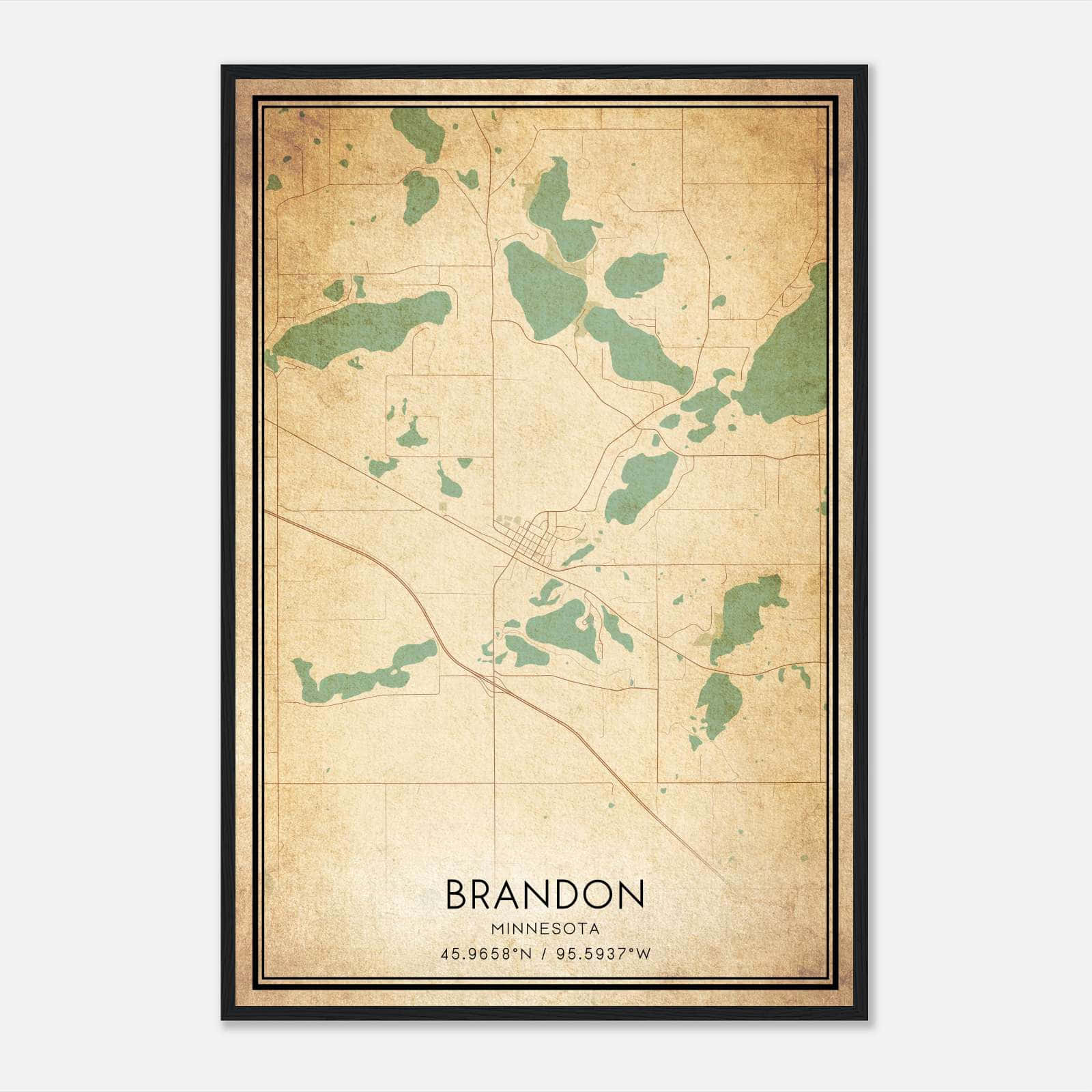Vintage Brandon Minnesota Map Poster, Brandon MN City Road Wall Art ...