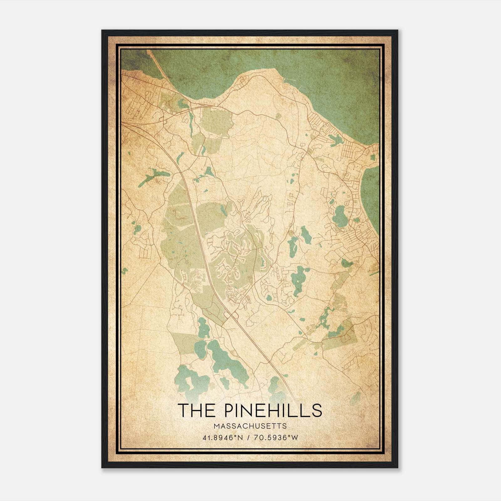 Vintage The Pinehills Massachusetts Map Poster, The Pinehills MA City Road Wall Art Print ...