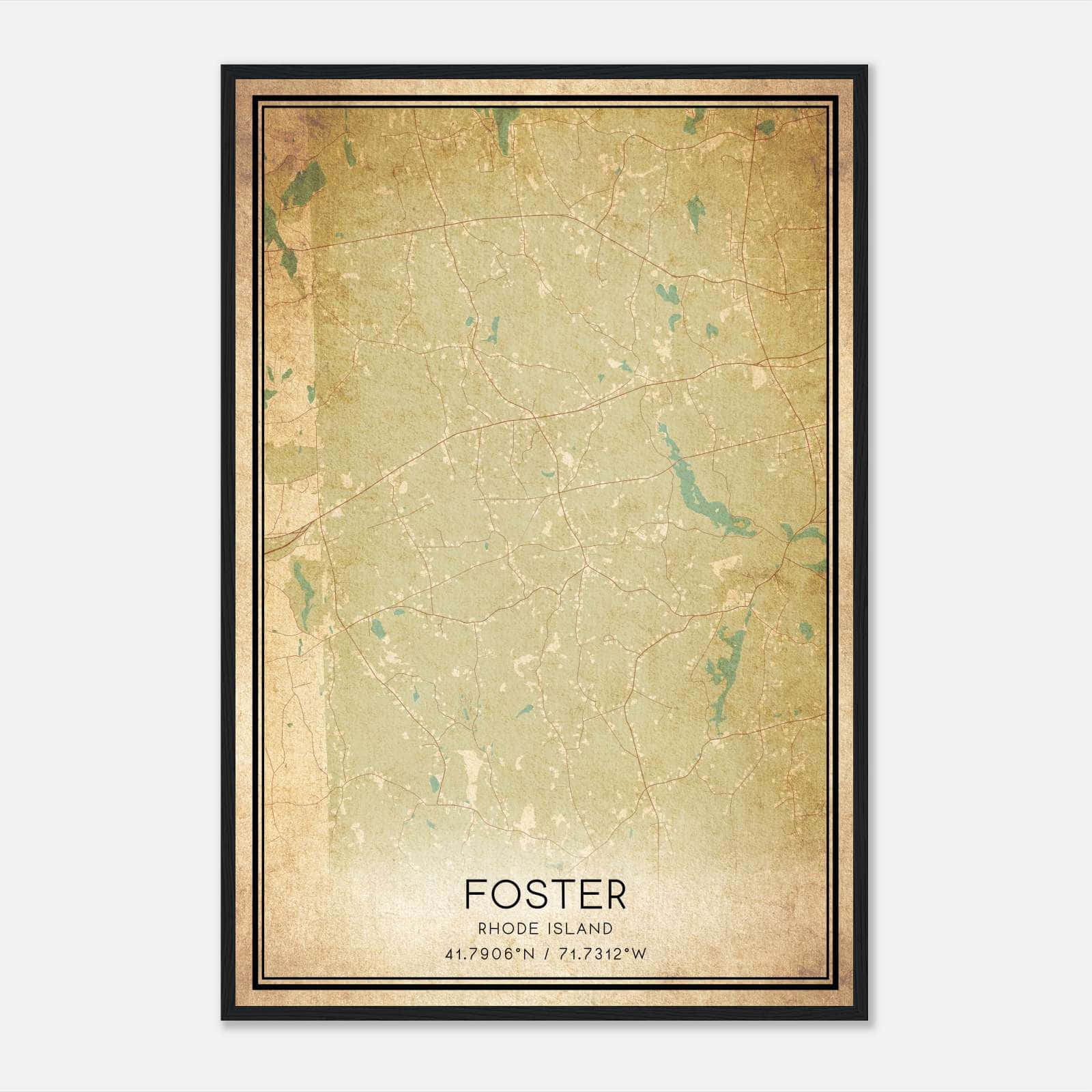 Vintage Foster Rhode Island Map Poster, Foster RI City Road Wall Art ...