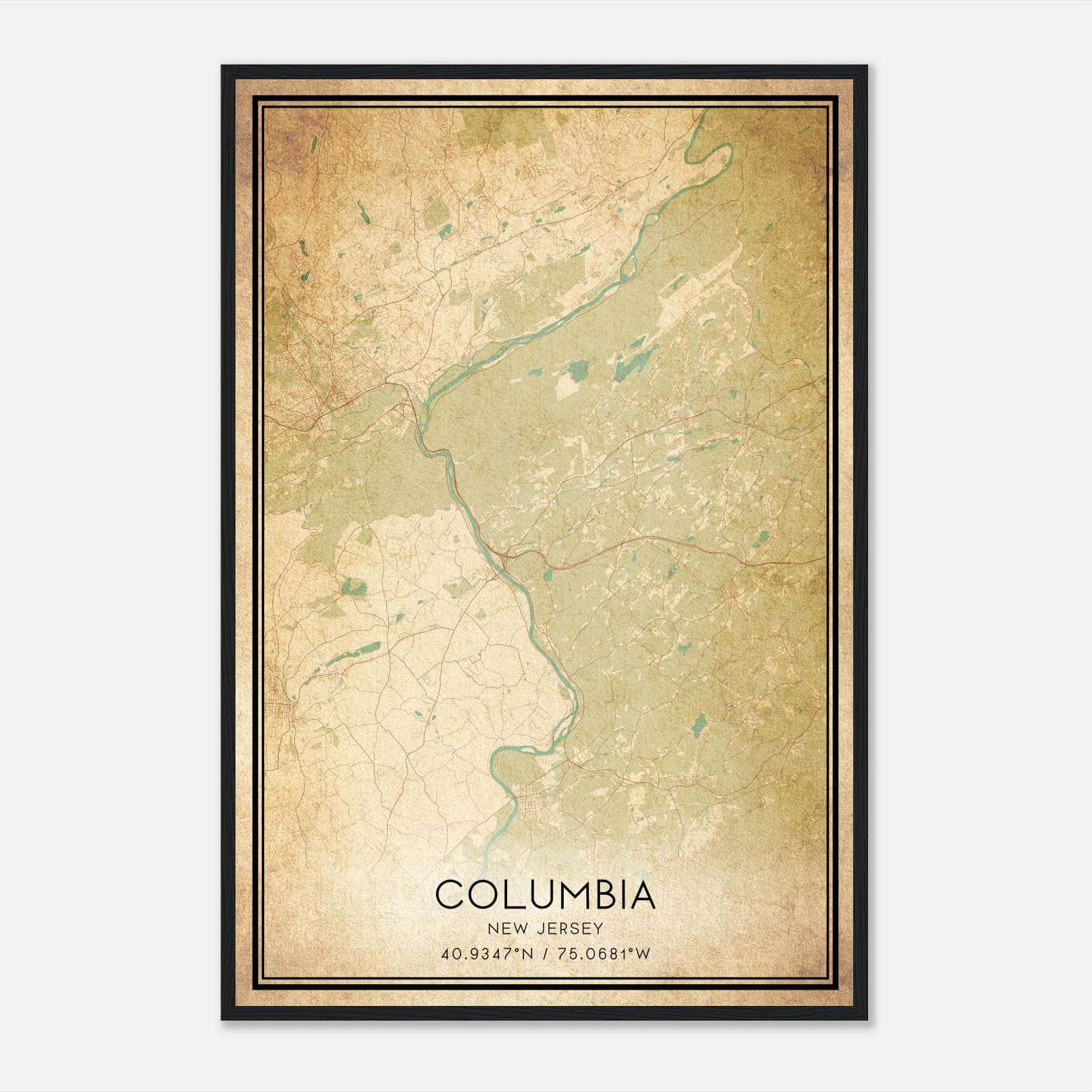 Vintage Columbia New Jersey Map Poster, Columbia NJ City Road Wall Art ...