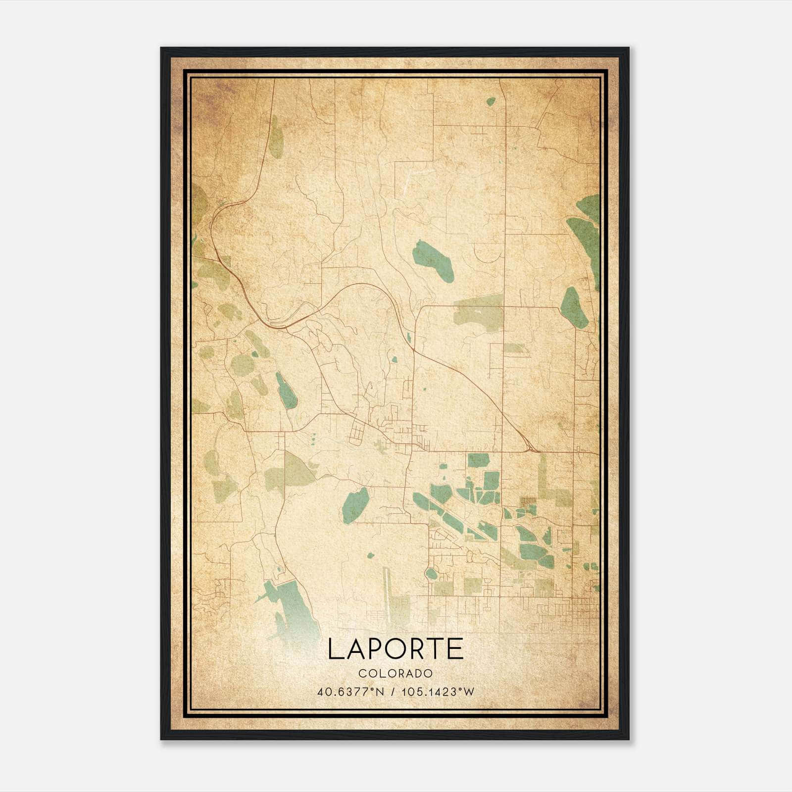 Vintage Laporte Colorado Map Poster, Laporte CO City Road Wall Art ...