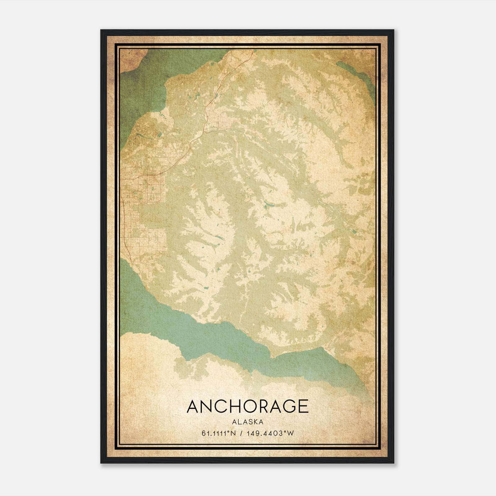 Vintage Anchorage Alaska Map Poster, Anchorage AK City Road Wall Art ...